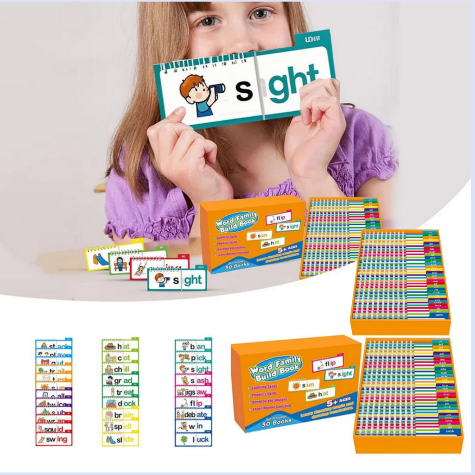 Wozii 30 Read and Rhyme Flip Books,Word Families Flash Cards,Abc ...