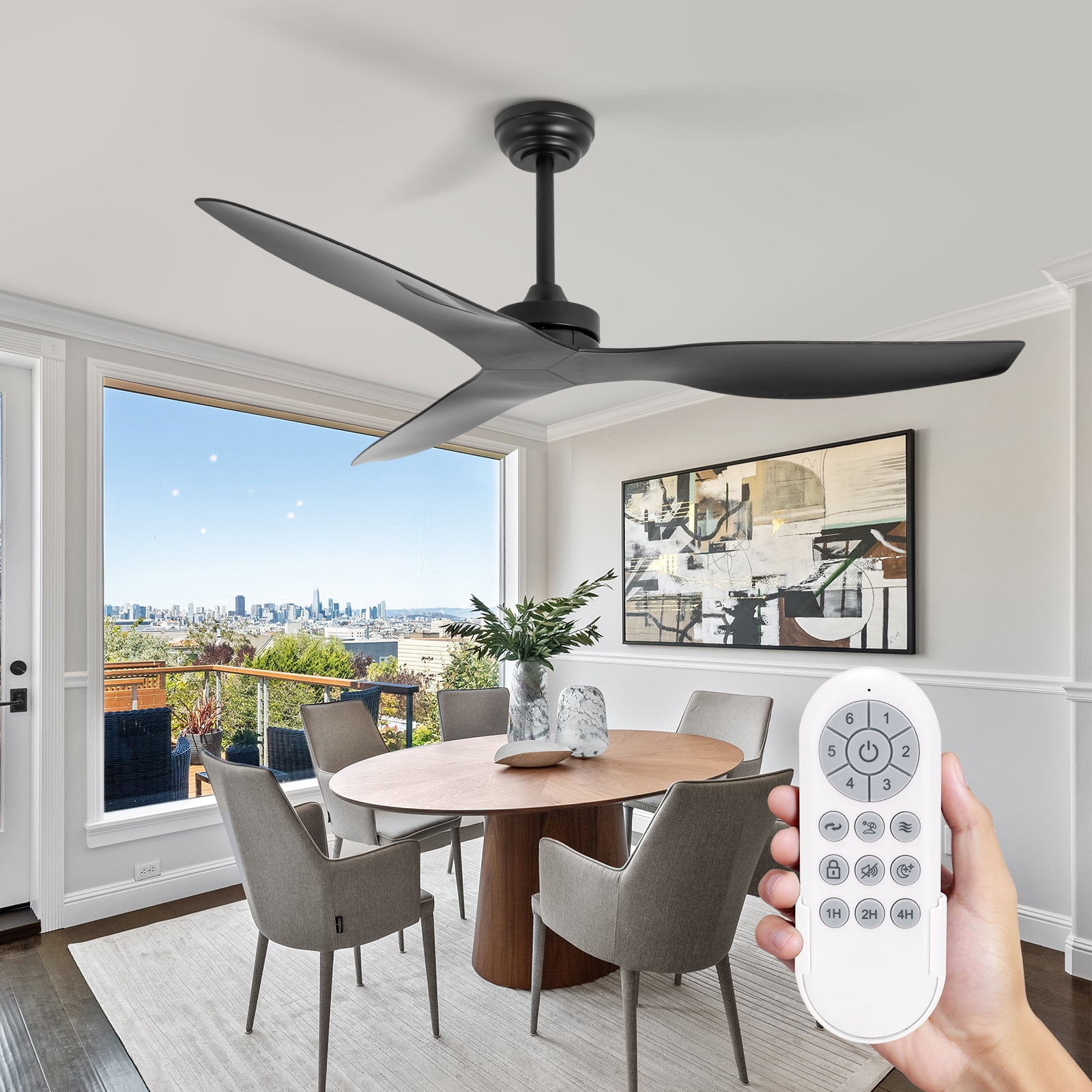 Wozzio 52 Inch Ceiling Fan No Lights With Remote Control, Modern ...