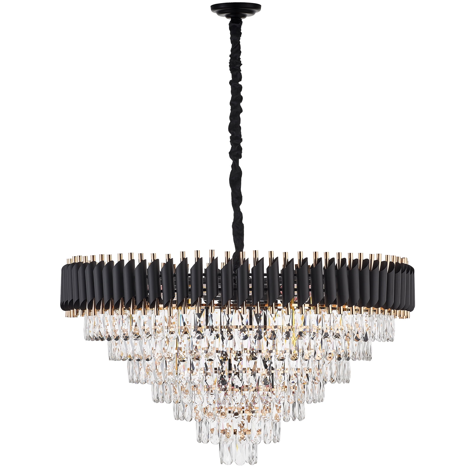 Wozzio Modern 18-Light 7-Tier Black and Rose Gold Crystal Chandelier ...
