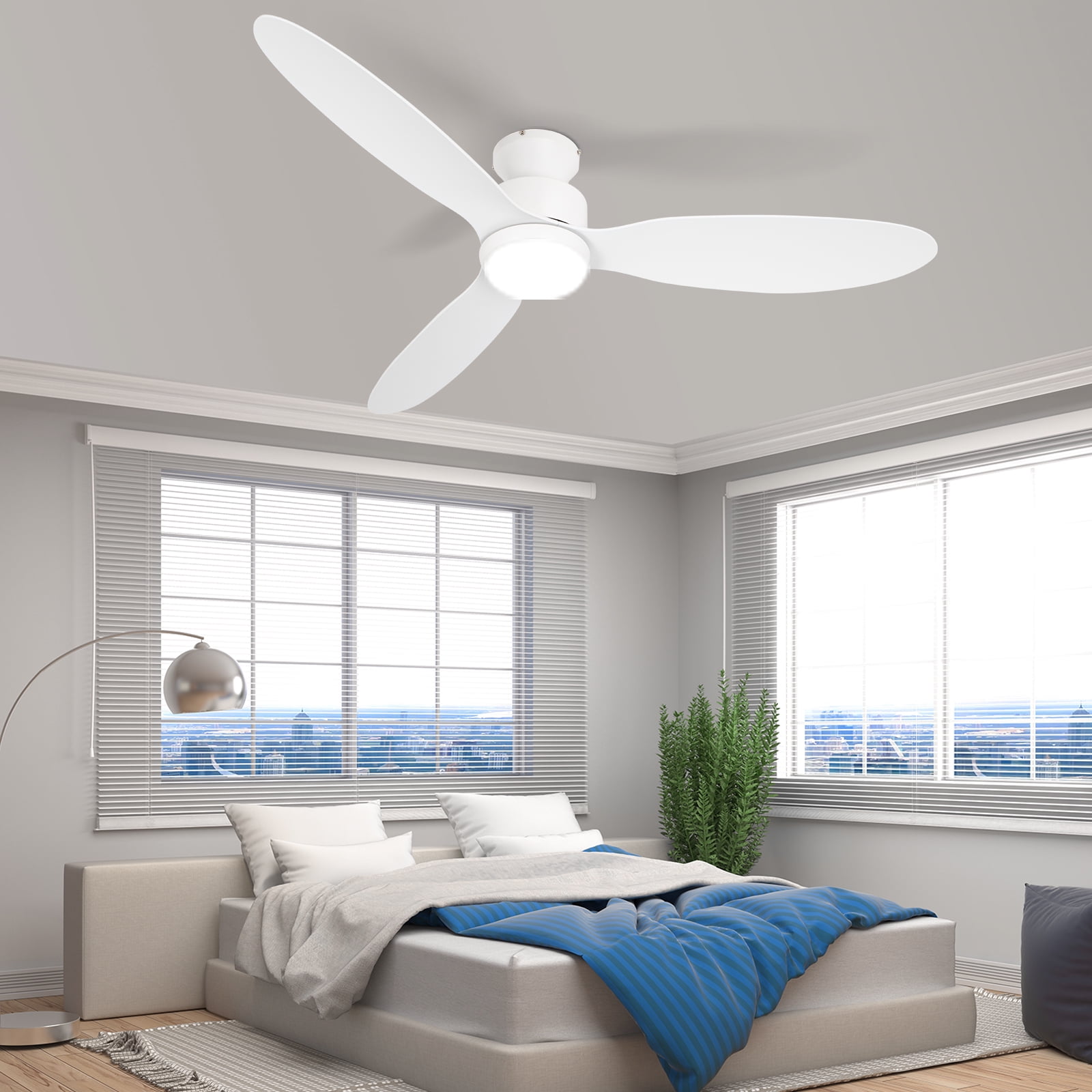 Wozzio White Ceiling Fan Light with Lighting and Remote Control, 52 ...