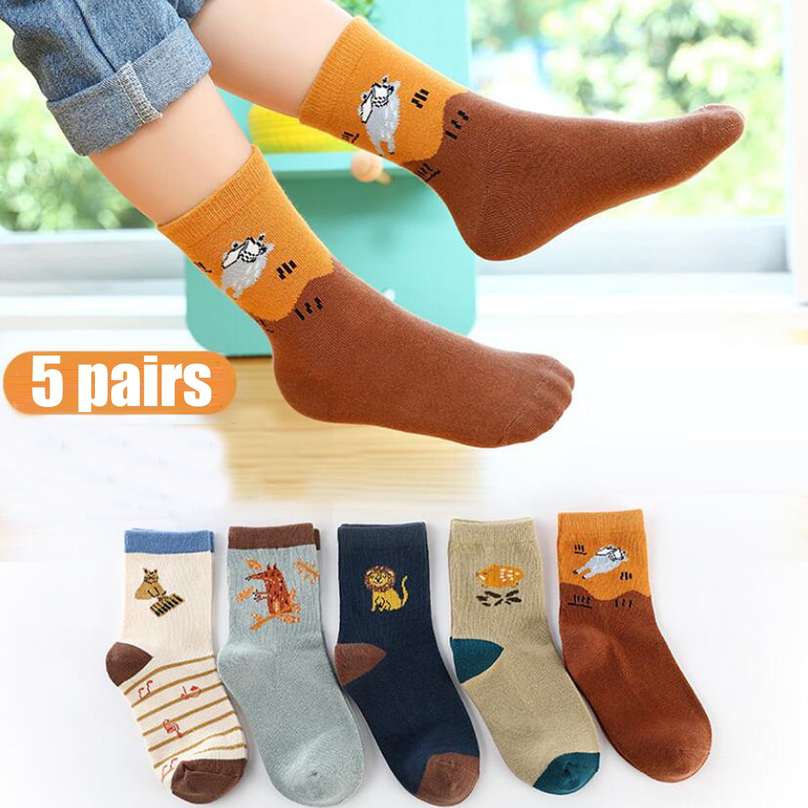 Wpawbk 5 Pairs Children's Winter Warm Cotton Middle Socks Kids Boy ...