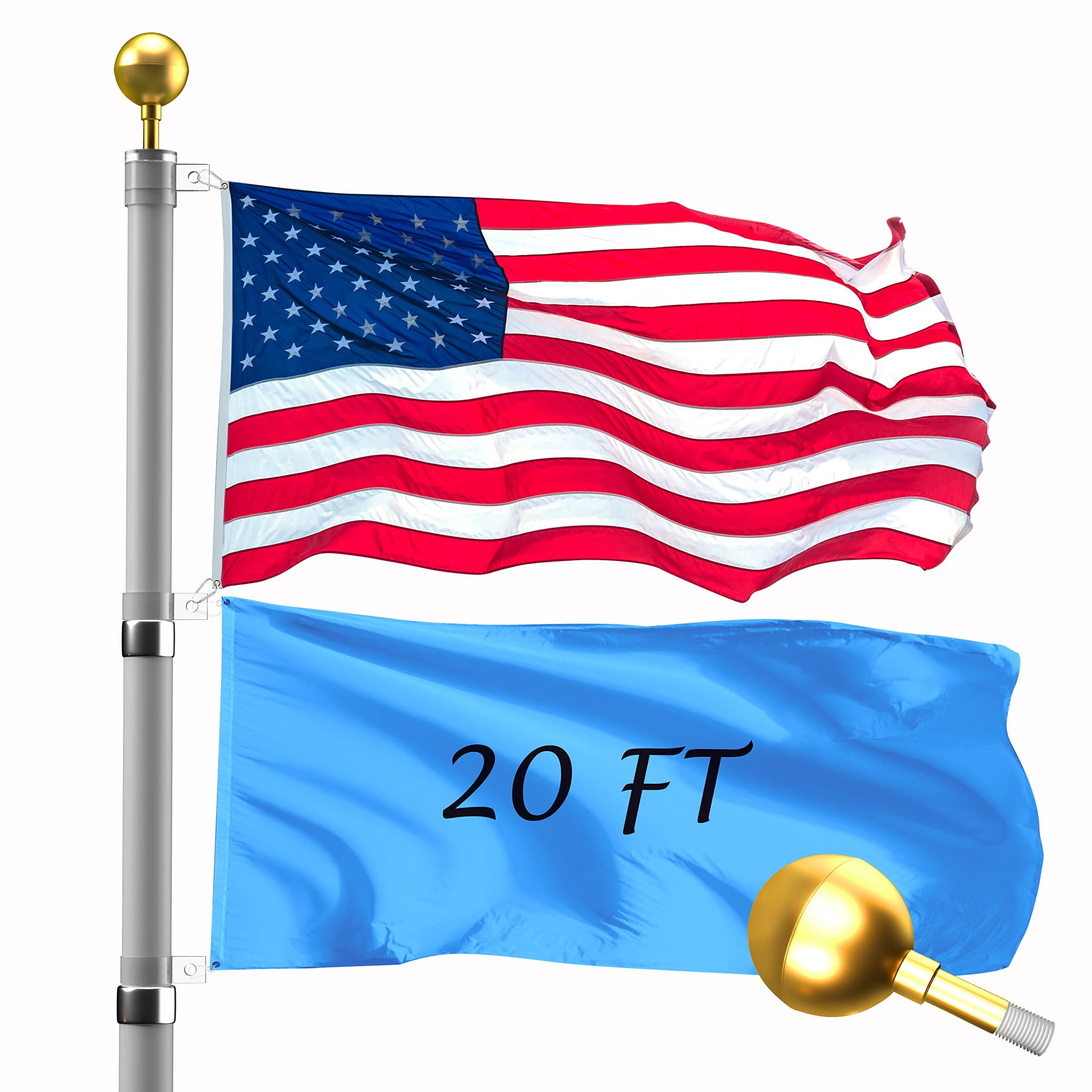 Wphold 20FT Telescopic Flag Pole Kit: Extra Thick Aluminum Outdoor ...