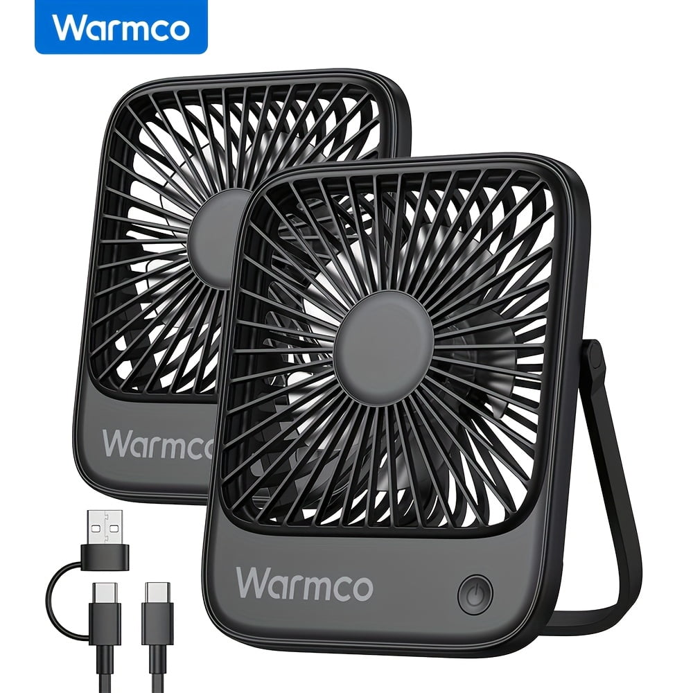 Wramco 2-Pack USB Desk Fan, USB C Corded Powered Personal Fan, Strong ...