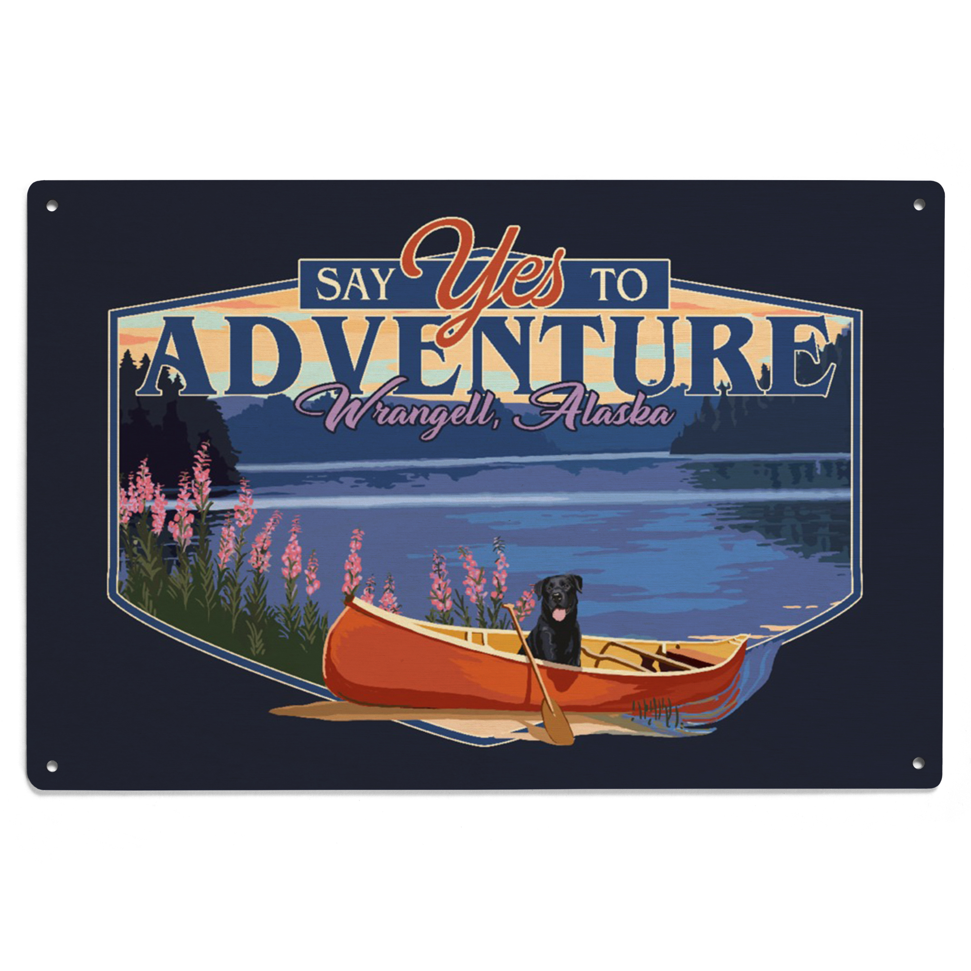 Wrangell, Alaska, Dog, Canoe and Lake, Contour Birch Wood Wall Sign ...