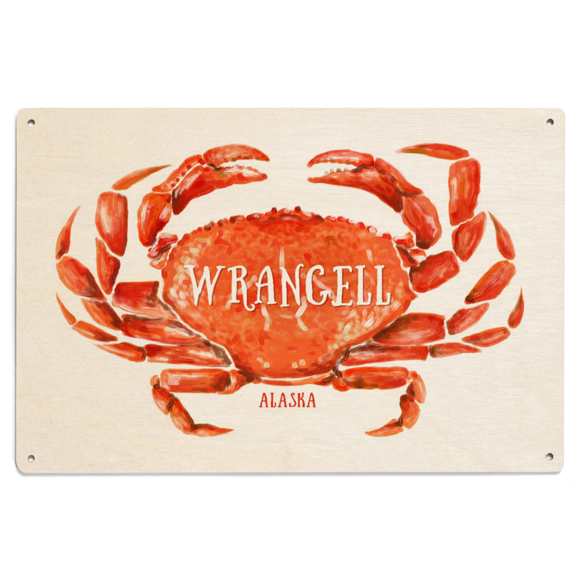 Wrangell, Alaska, Dungeness Crab, Watercolor Birch Wood Wall Sign (6x9 ...