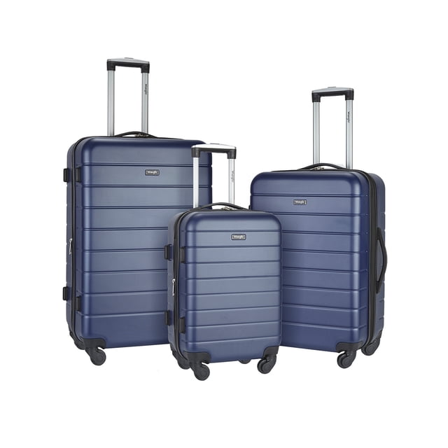 Wrangler 3 Piece Luggage Set with Cup Holder and USB Port, Navy Blue ...