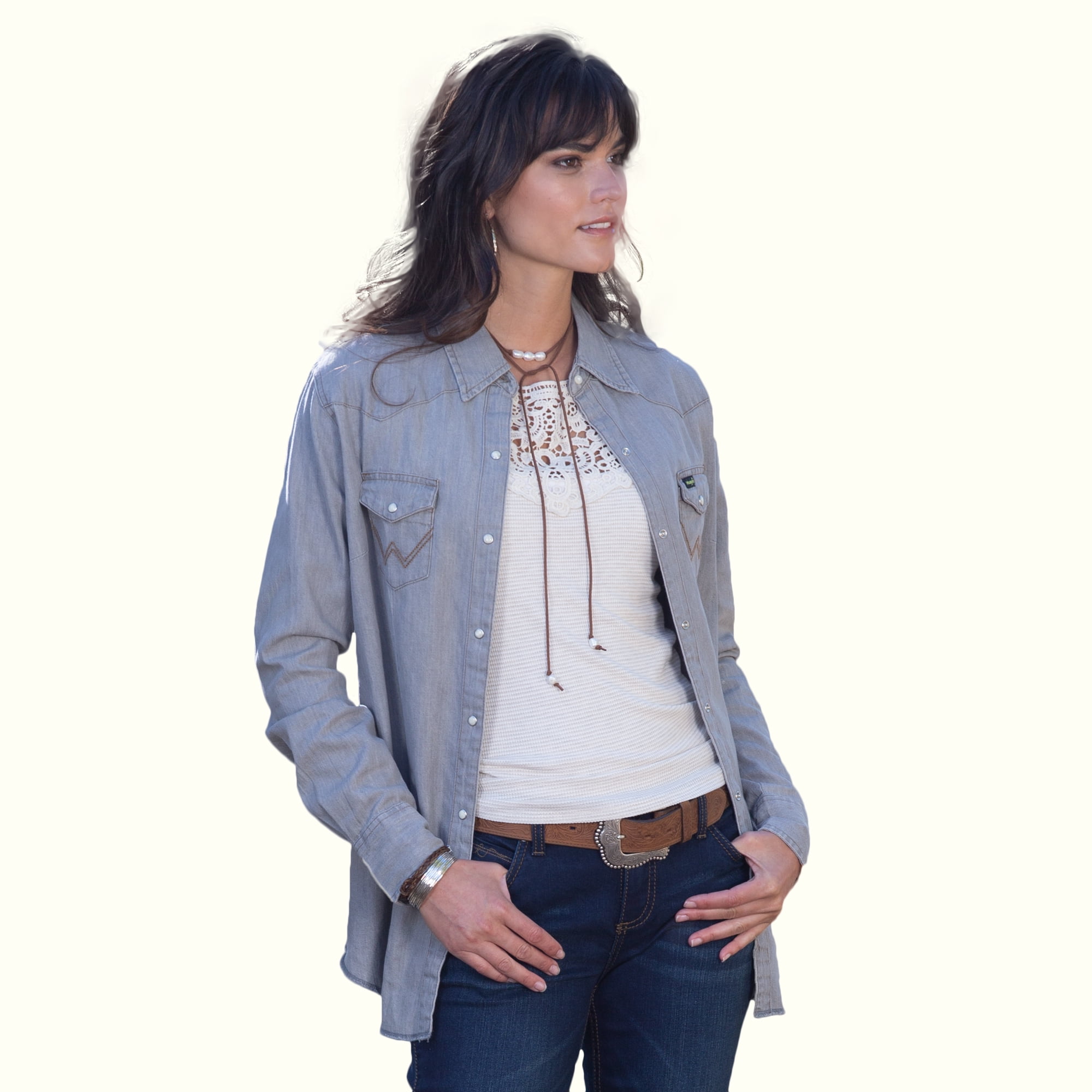Wrangler Apparel Womens Grey Denim Shirt With Snaps XS - Walmart.com