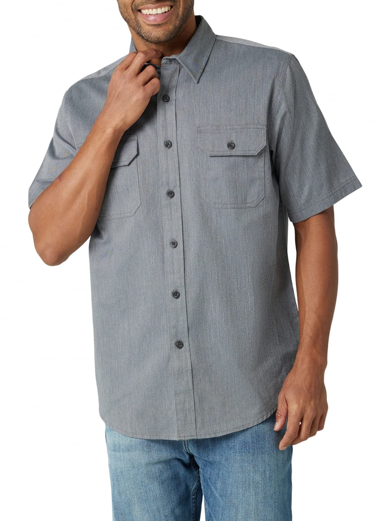 Wrangler Men's Authentics Short Sleeve Classic Woven Shirt, Asphalt ...