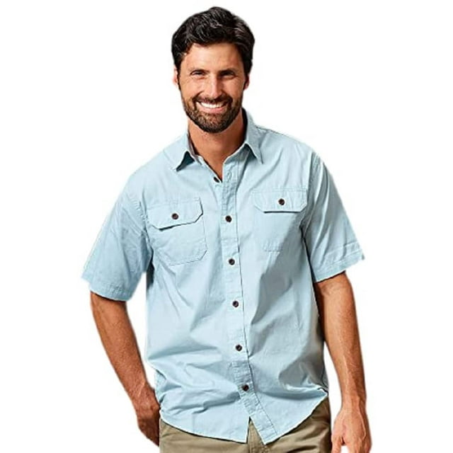 Wrangler Authentics Men's Classic Fit Button Denim Shirt, Short Sleeve ...