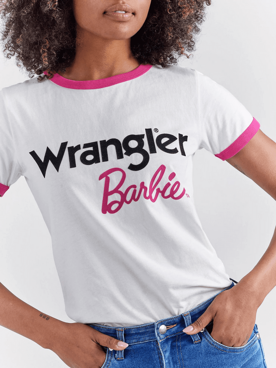 Wrangler Barbie Logo Pink Ringer - Ladies Tee - 112344847 - Walmart.com