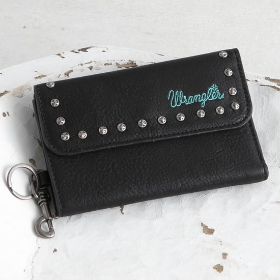 Wrangler Black Studded Accents Tri-Fold Keychain Wallet - Walmart.com