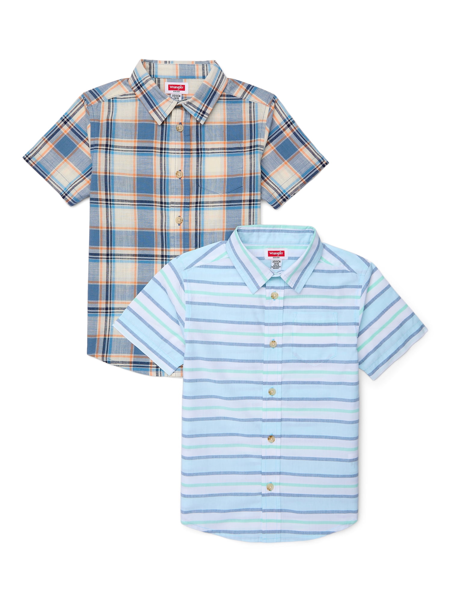 Wrangler Boys Cotton Short-Sleeve Button-Up Shirt, 2-Pack, Sizes 4-18 & Husky - Walmart.com