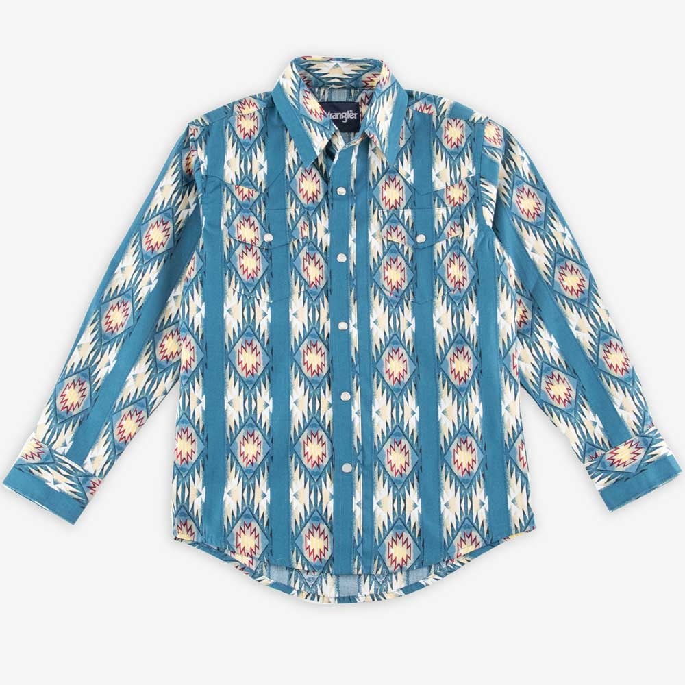 Wrangler Youth Boy's Checotah Blue Aztec Printed Snap Up Shirt ...