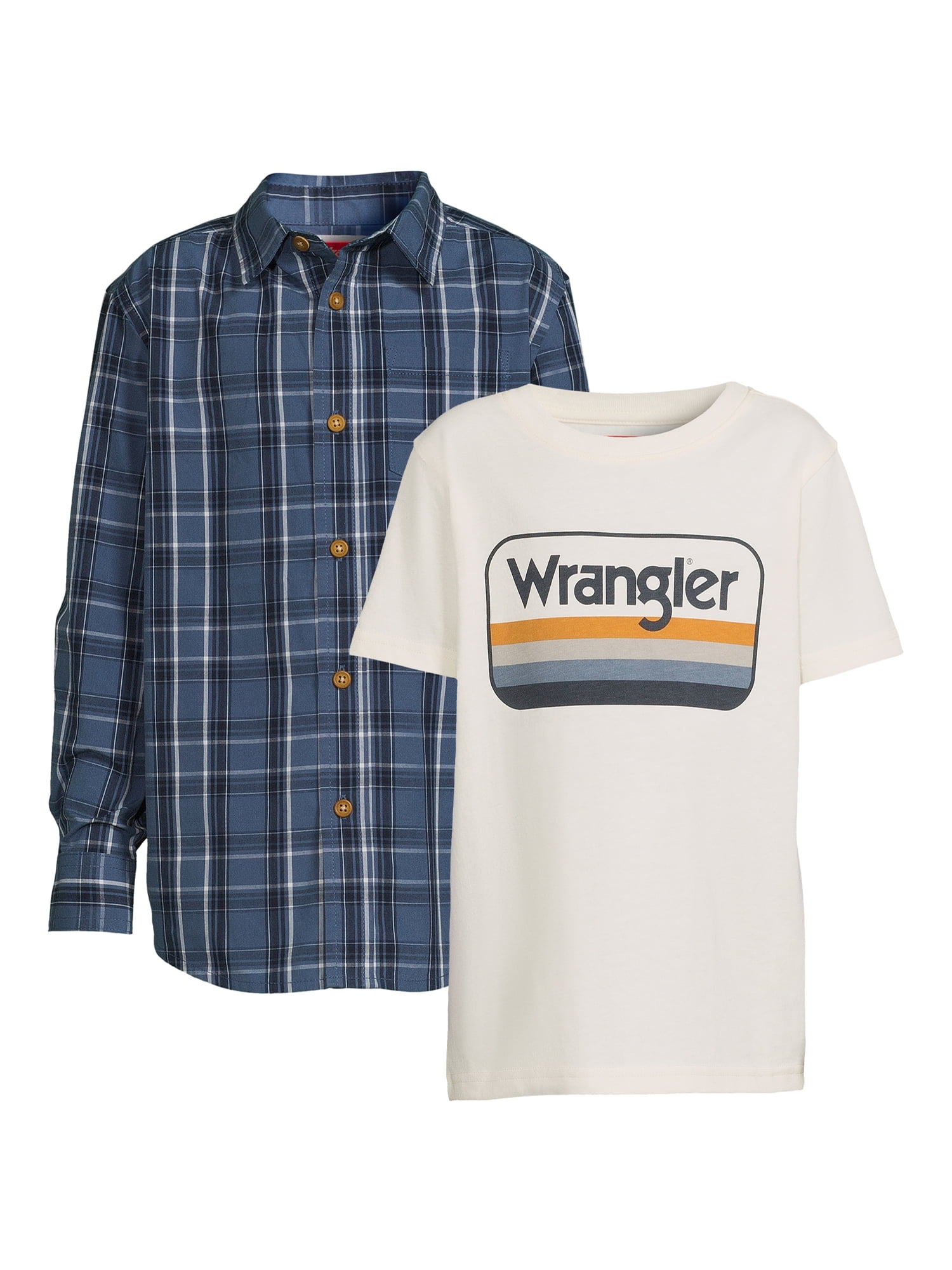 Wrangler Boys Long Sleeve Button-Up Shirt and Short Sleeve Graphic T ...
