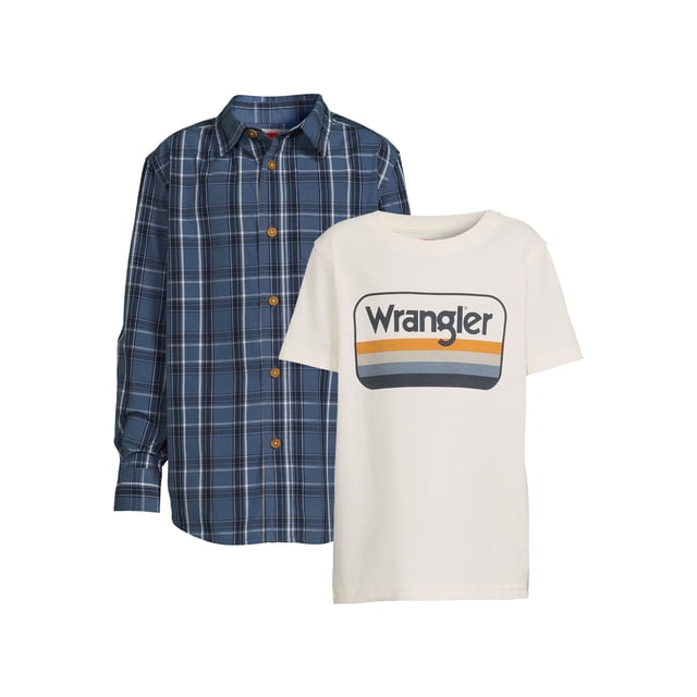 Wrangler Boys Long Sleeve Button-Up Shirt and Short Sleeve Graphic T ...