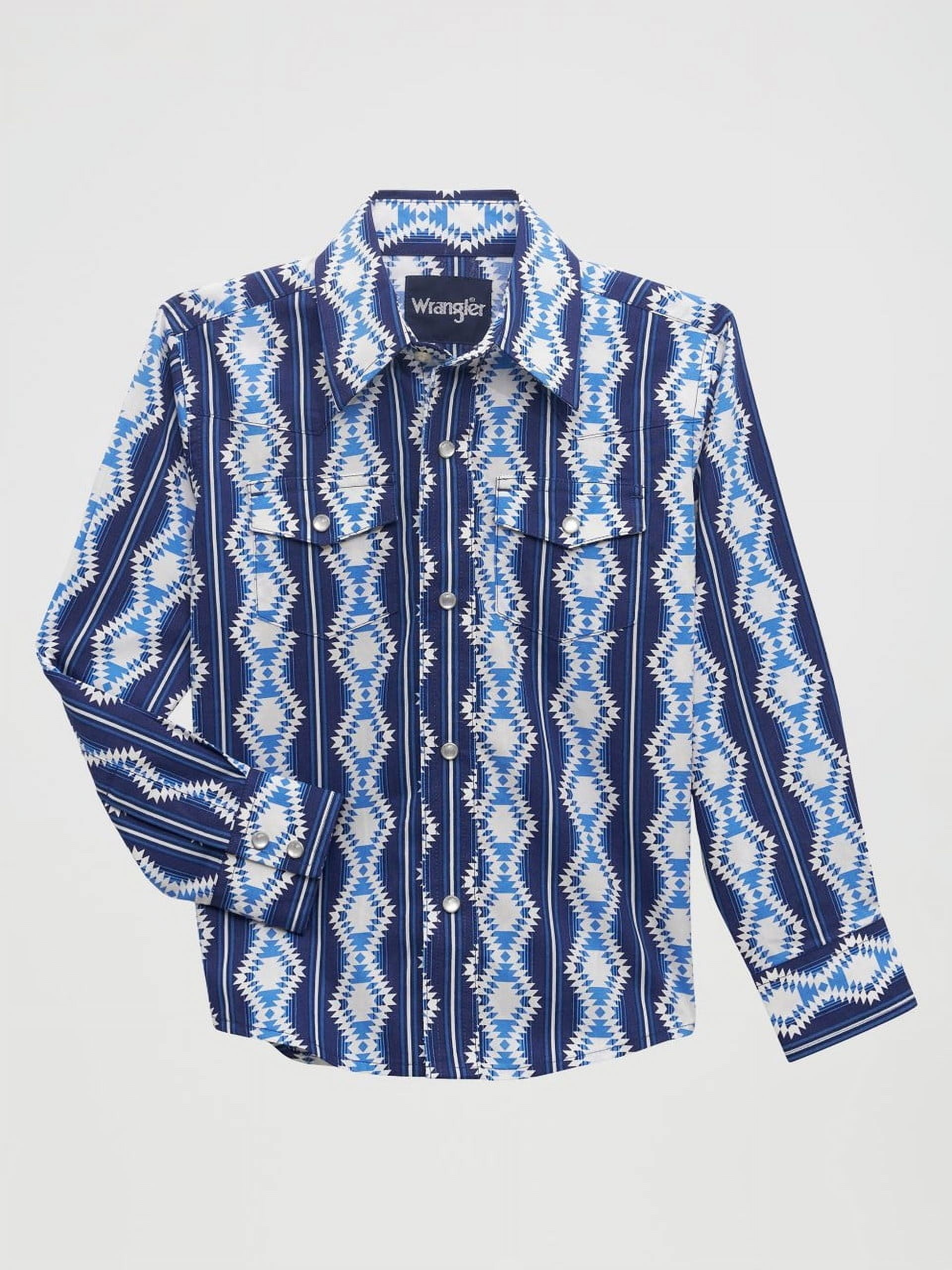 Wrangler Boy's Checotah Aztec Blue Snap Button Down Western Shirt ...