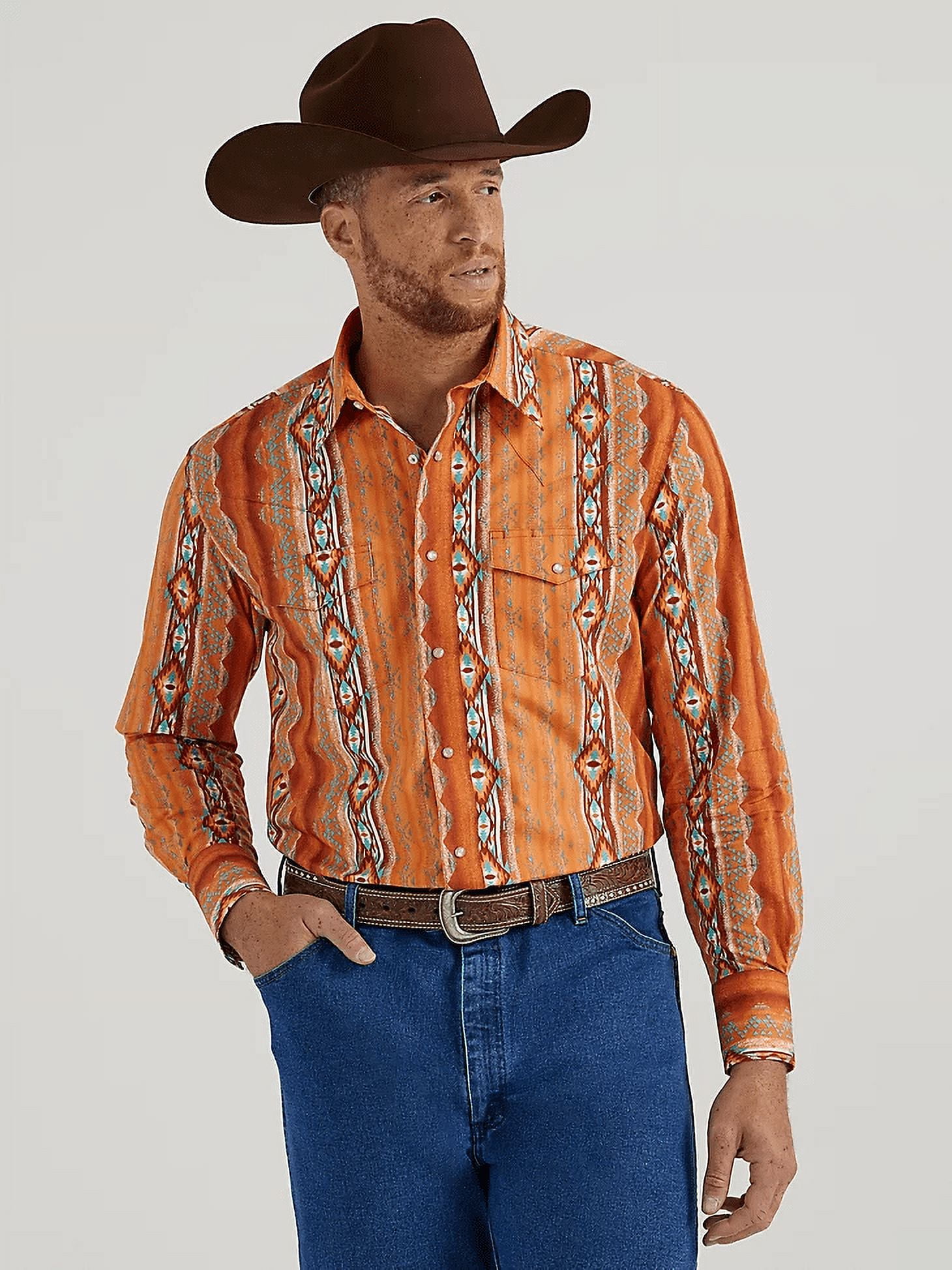 Wrangler Men's Checotah Rust Aztec Printed Snap Down Shirt 112344417 ...