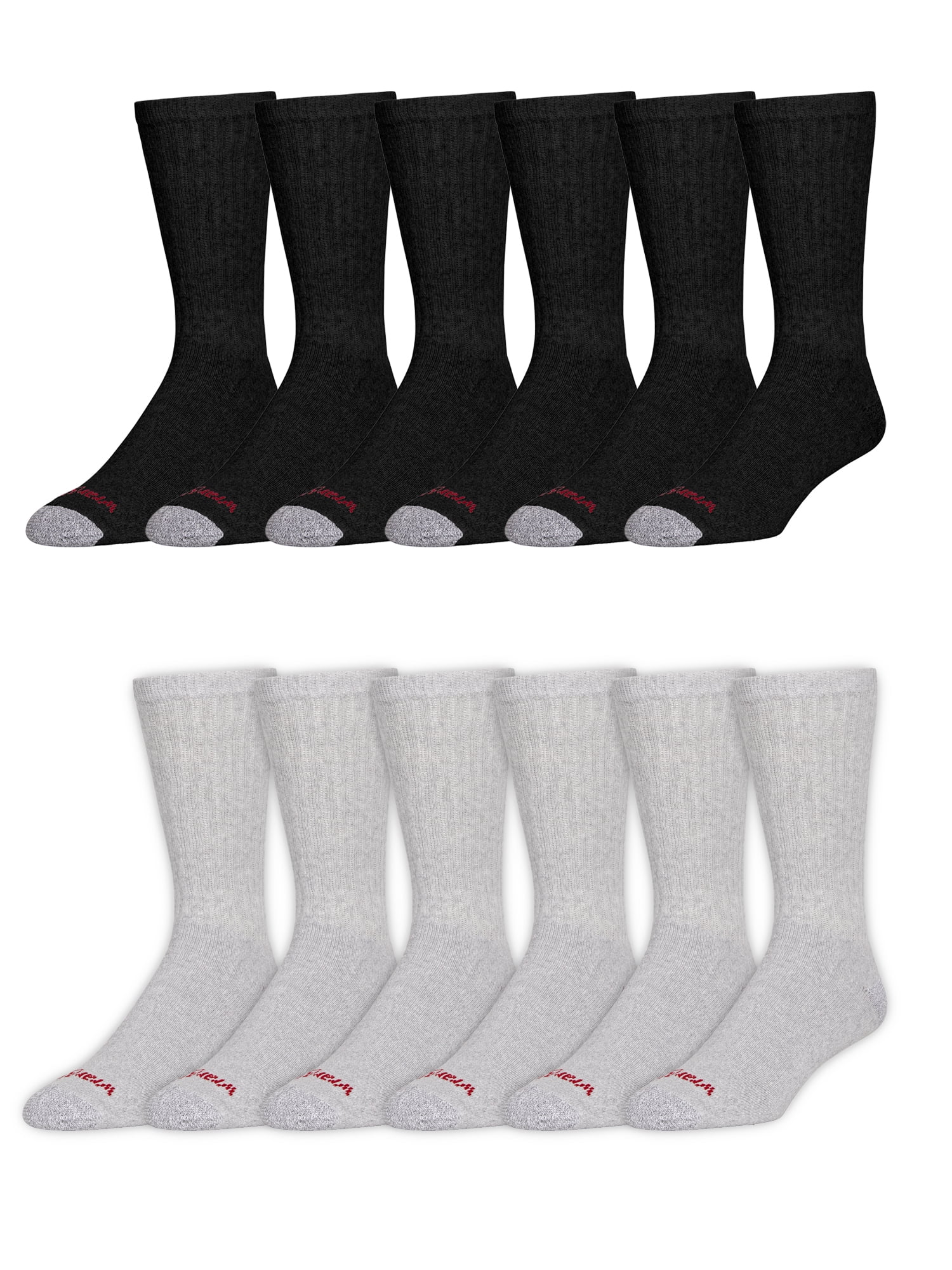Wrangler Cushioned Crew Work Socks, Size 13-15, Gray/Black, 12 Pairs ...