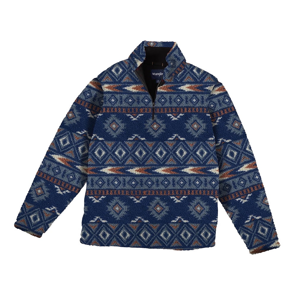 Wrangler Deep Sea Blue Aztec Quarter Zip Sherpa Pullover - Walmart.com