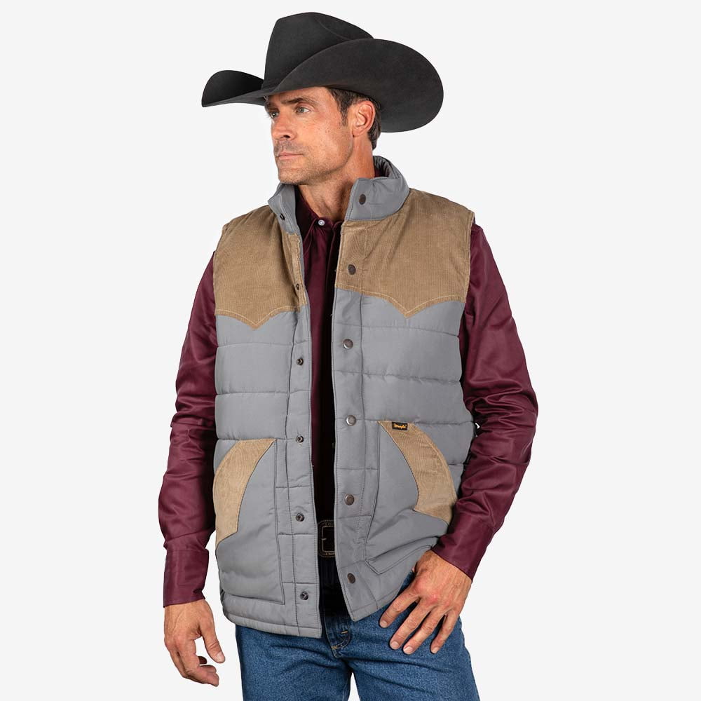 Wrangler Men's Corduroy Western Dark Grey Puffer Vest 112353406 ...