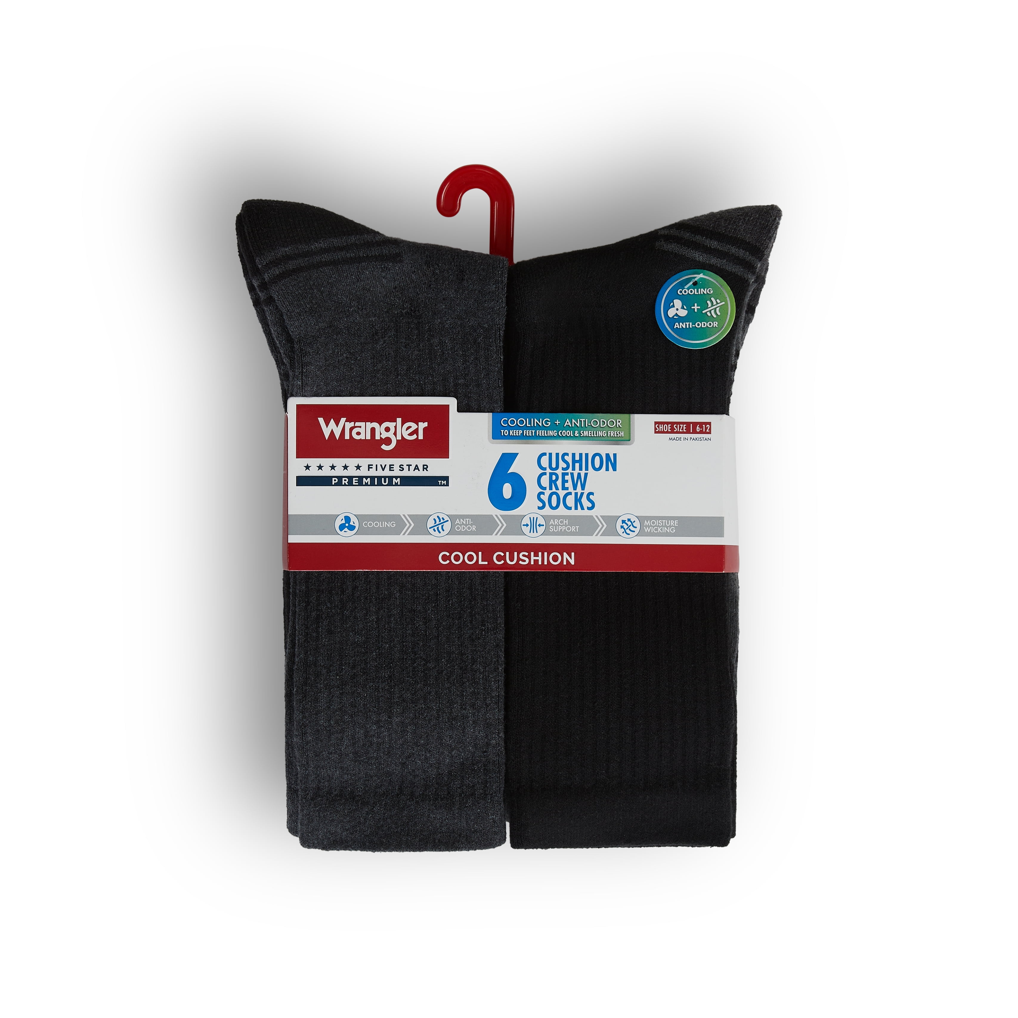 Wrangler Essential Cool Comfort Crew Socks for Men, Full-Cushion Foot ...