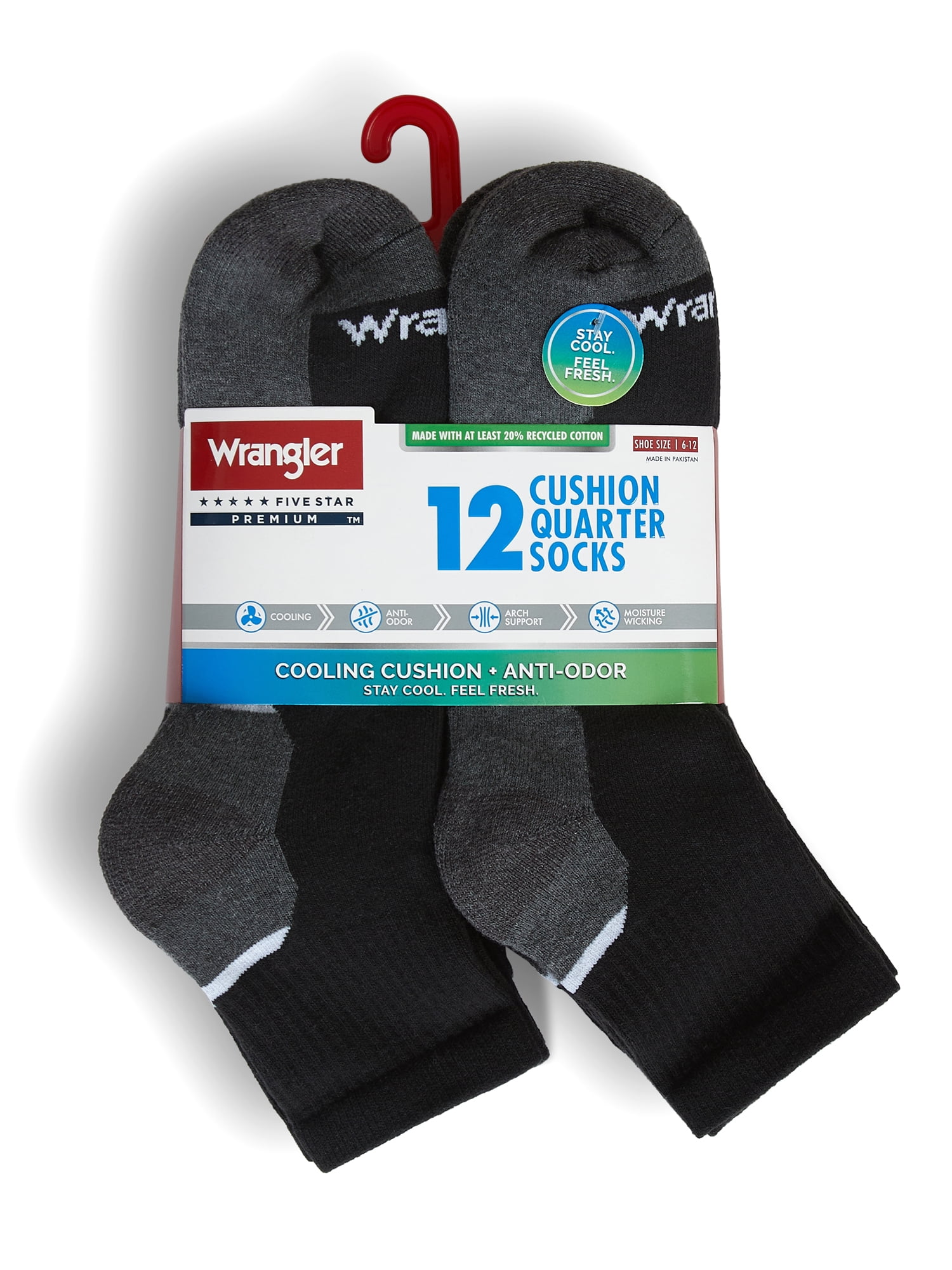 Wrangler Five Star Essential Cool Comfort Men’s Quarter Socks, Full ...