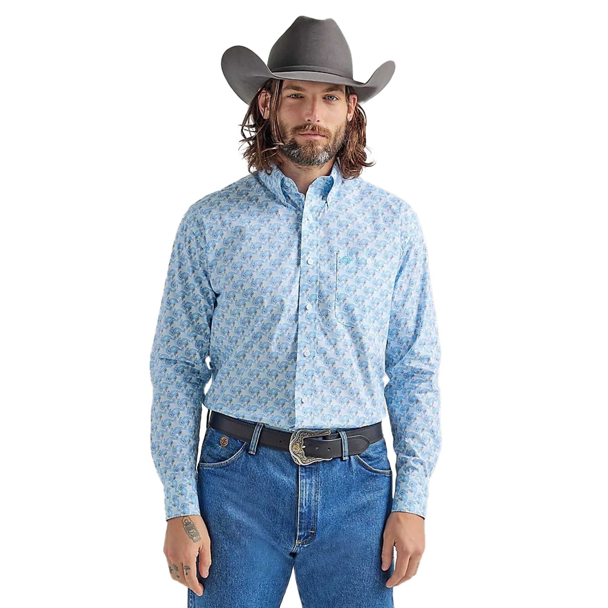 Wrangler George Strait Baby Blue Print - Mens Shirt - 112324875 ...