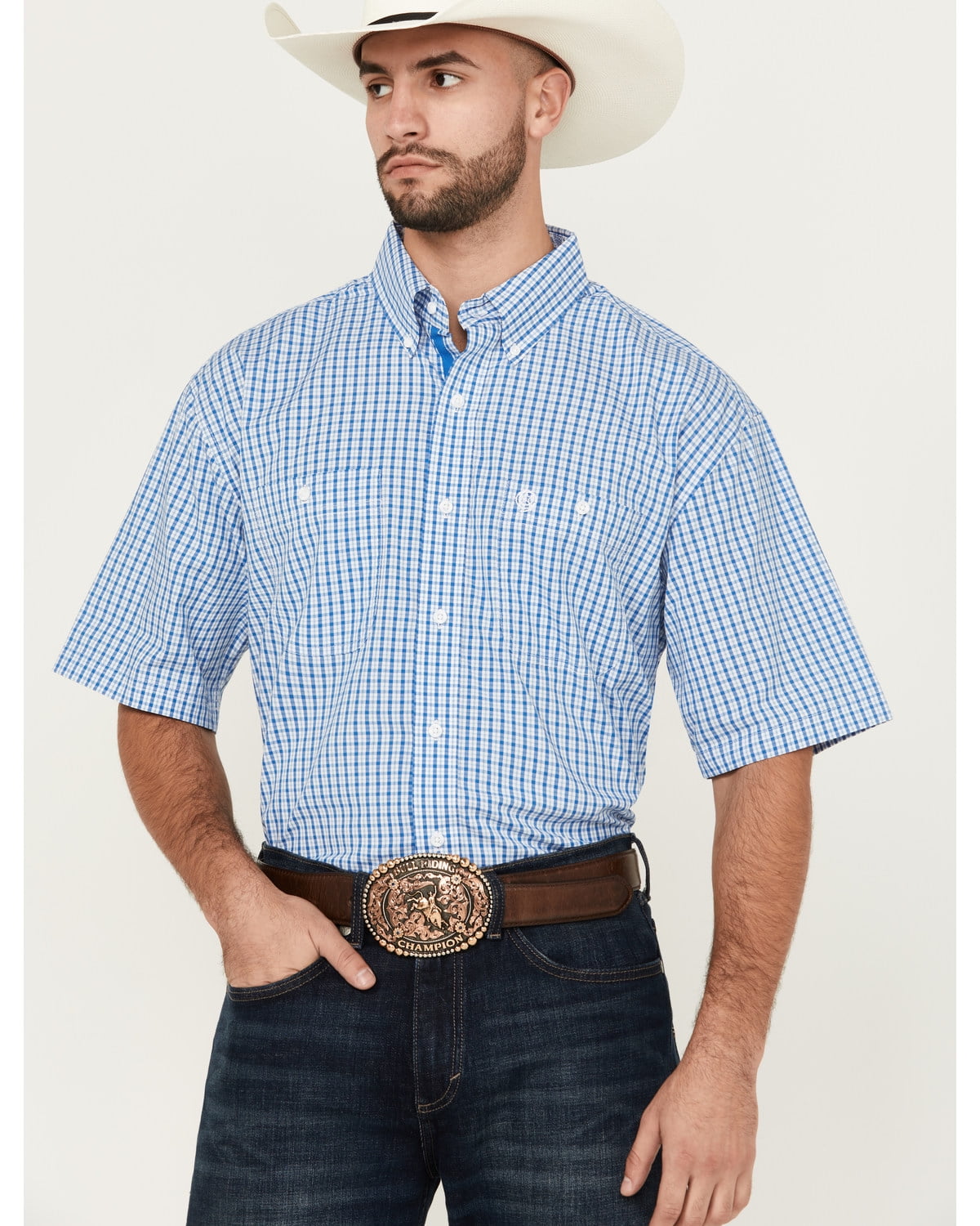 Wrangler George Strait Blue Plaid - Mens Shirt - 112344898 - Walmart.com