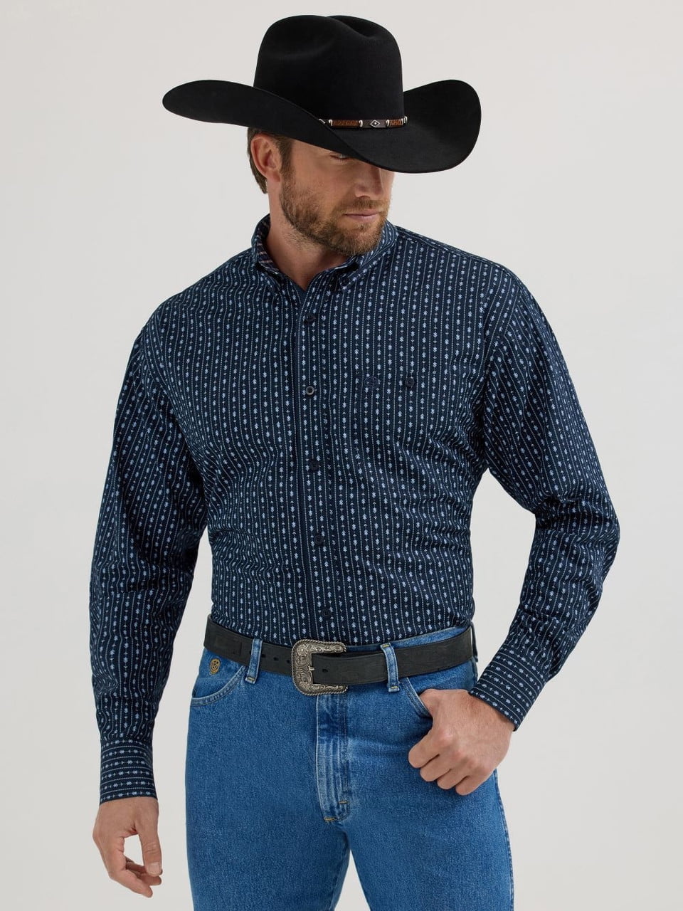Wrangler George Strait Dark Blue Print - Mens Shirt - 112356594 ...