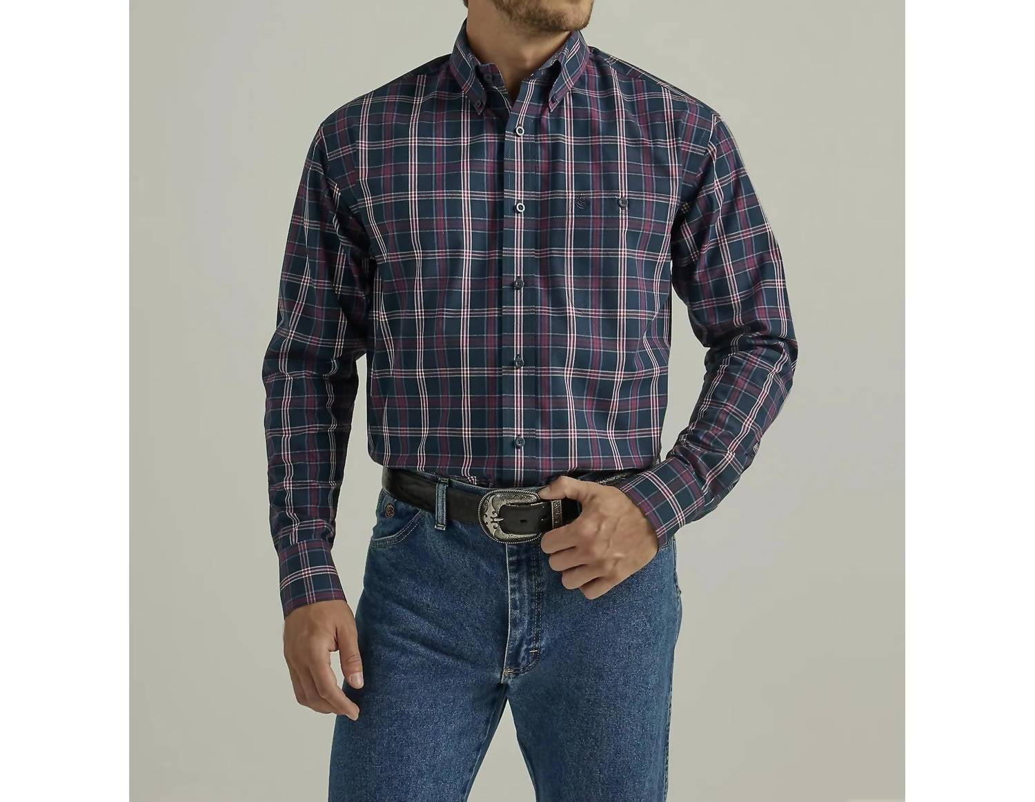 Wrangler George Strait Navy Plaid Shirt - Walmart.com