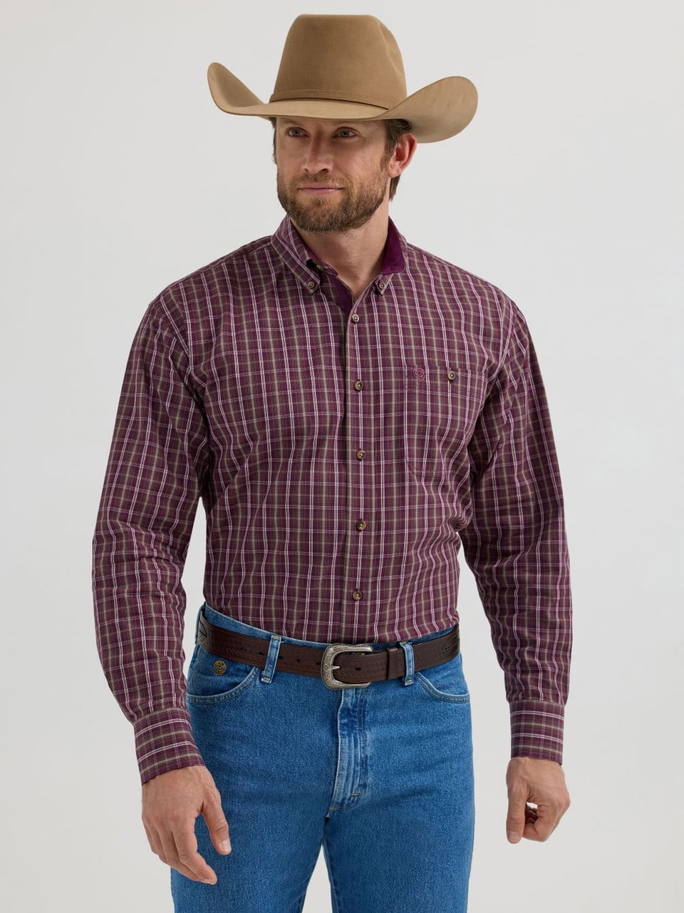 Wrangler George Strait Plum Plaid - Mens Shirt - 112356608 - Walmart.com