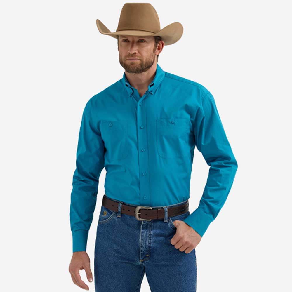 Wrangler George Strait Solid Teal - Mens Shirt - 112356631 - Walmart.com