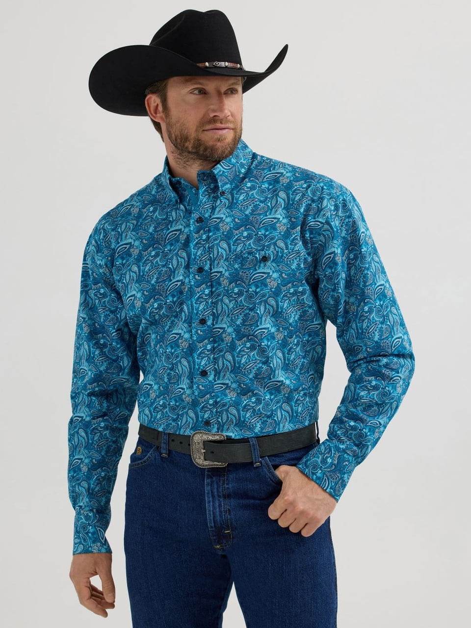 Wrangler George Strait Teal Paisley - Mens Shirt - 112356632 - Walmart.com