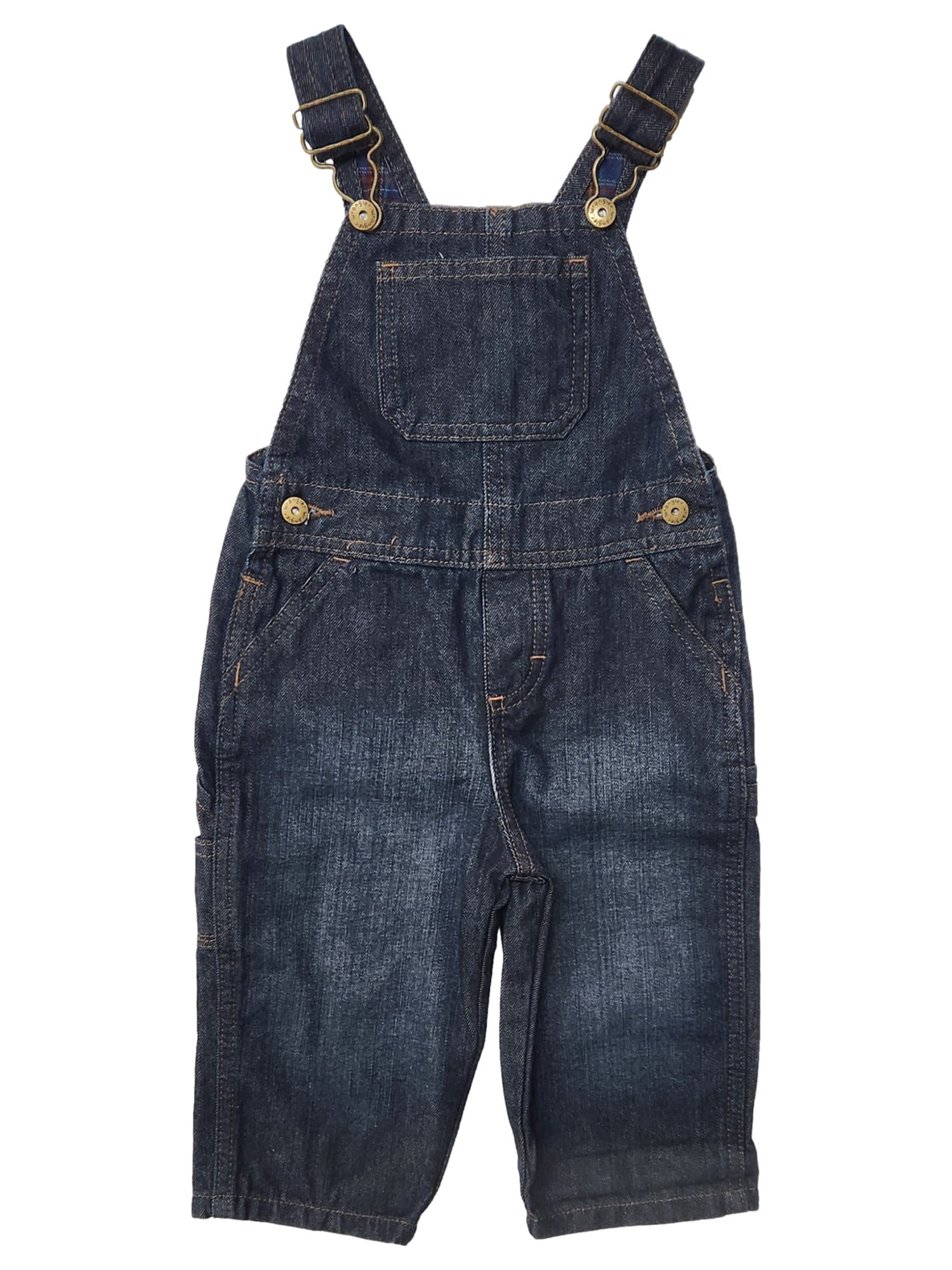 Wrangler Infant Boys Blue Denim With Plaid Inside Overalls Coveralls 12 ...
