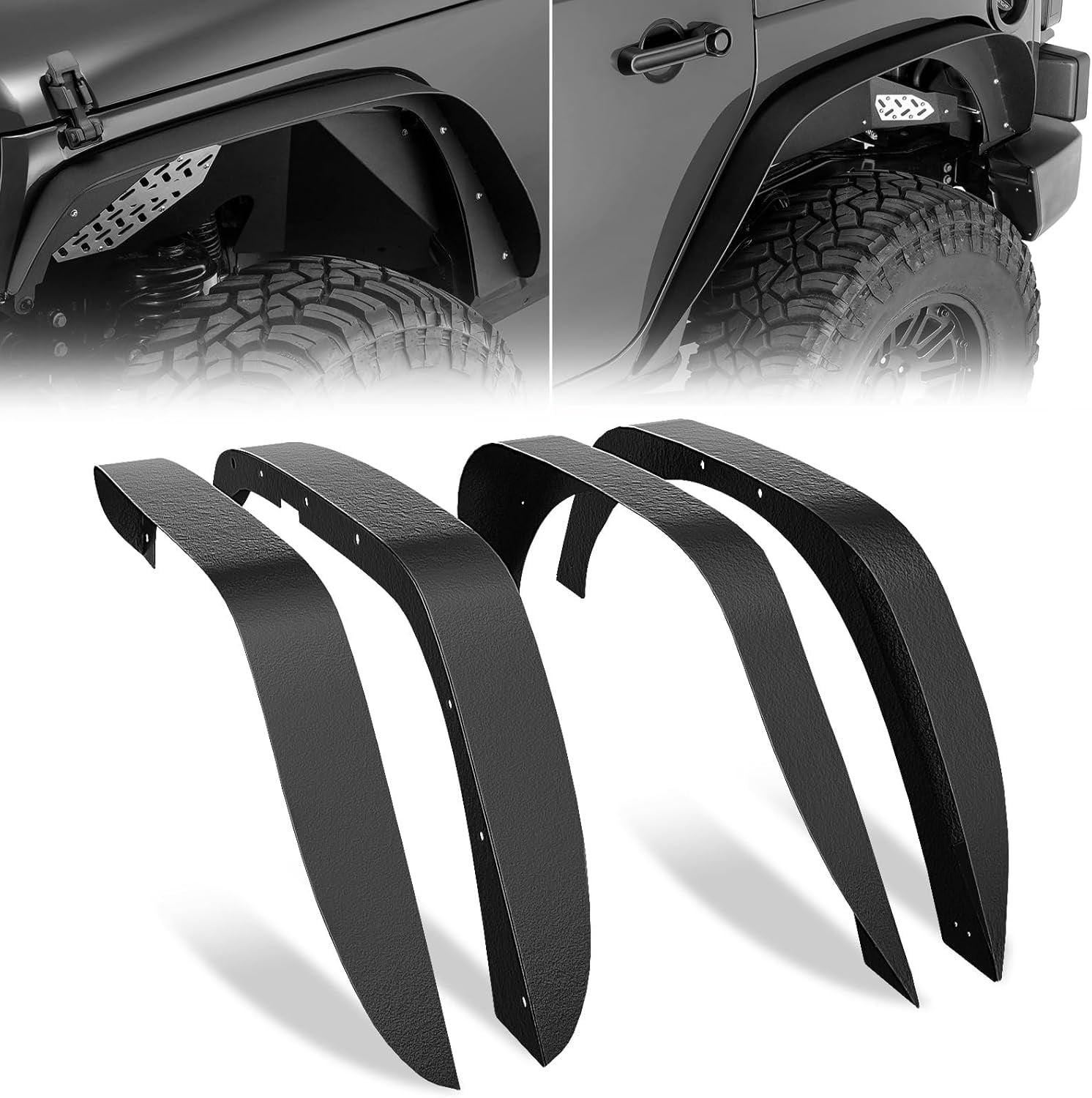 for Wrangler JK Flat Front and Rear Fender Flares Combo Compatible with ...