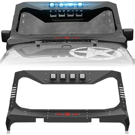 for Wrangler JK Windshield Frame Cover with 4 LED Lights Insert Mad Max ...