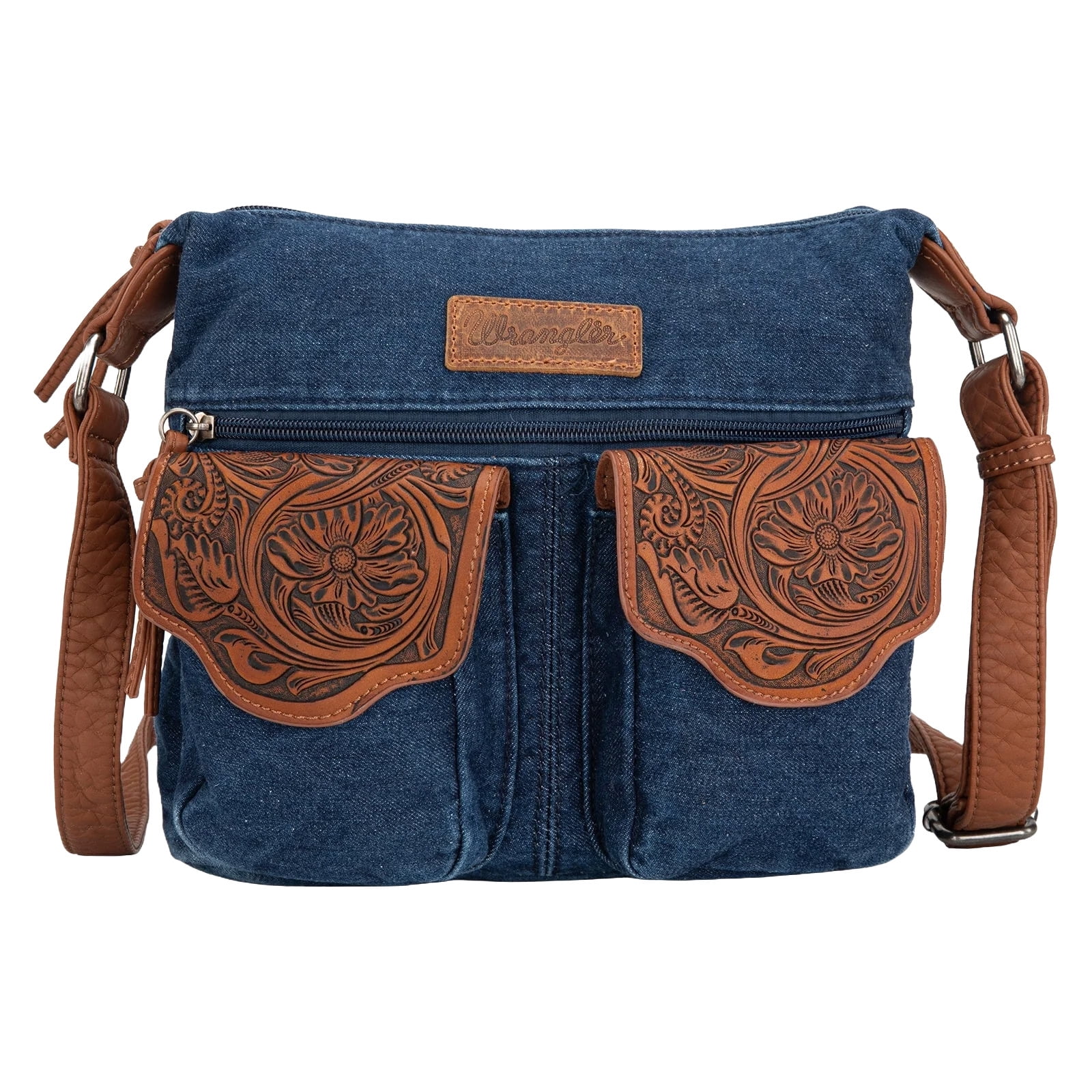 Wrangler Ladies Floral Tooled Denim Navy Crossbody Bag WG103-2009NY - Walmart.com
