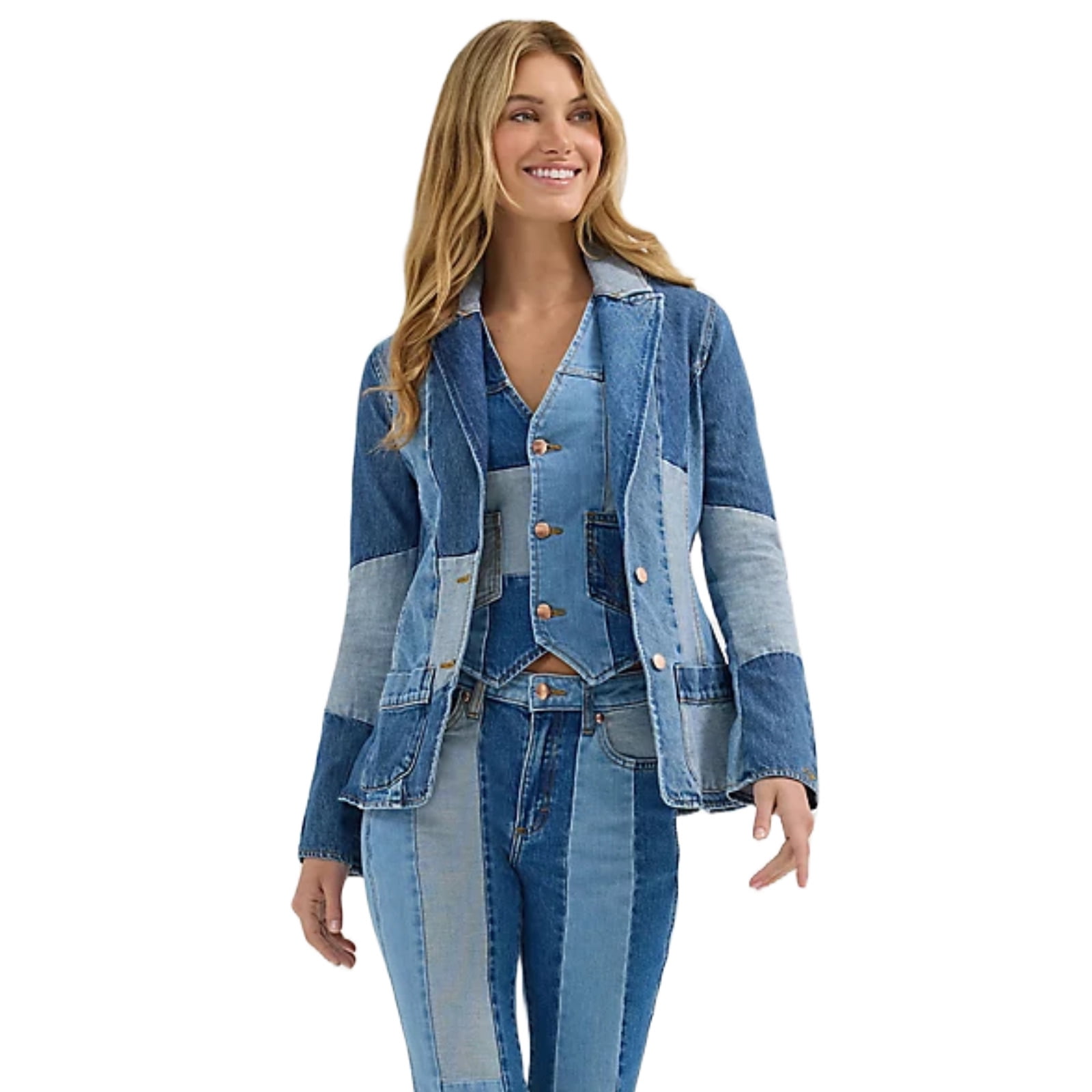 Wrangler Ladies Lainey Wilson Patchwork Blue Denim Blazer 112360673 - Walmart.com