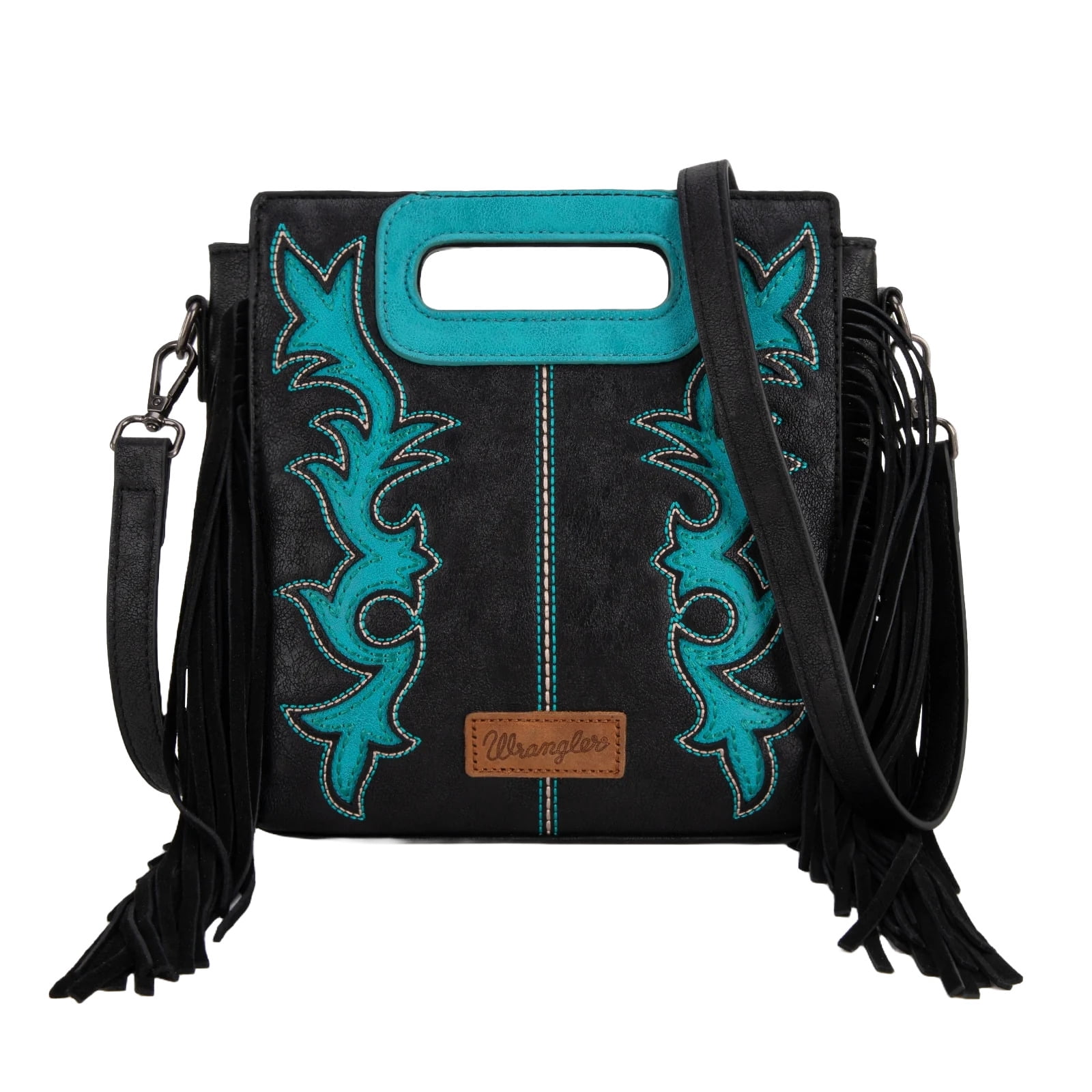 Wrangler Ladies Top Handle Boot Scroll Black Fringe Tote/Crossbody ...