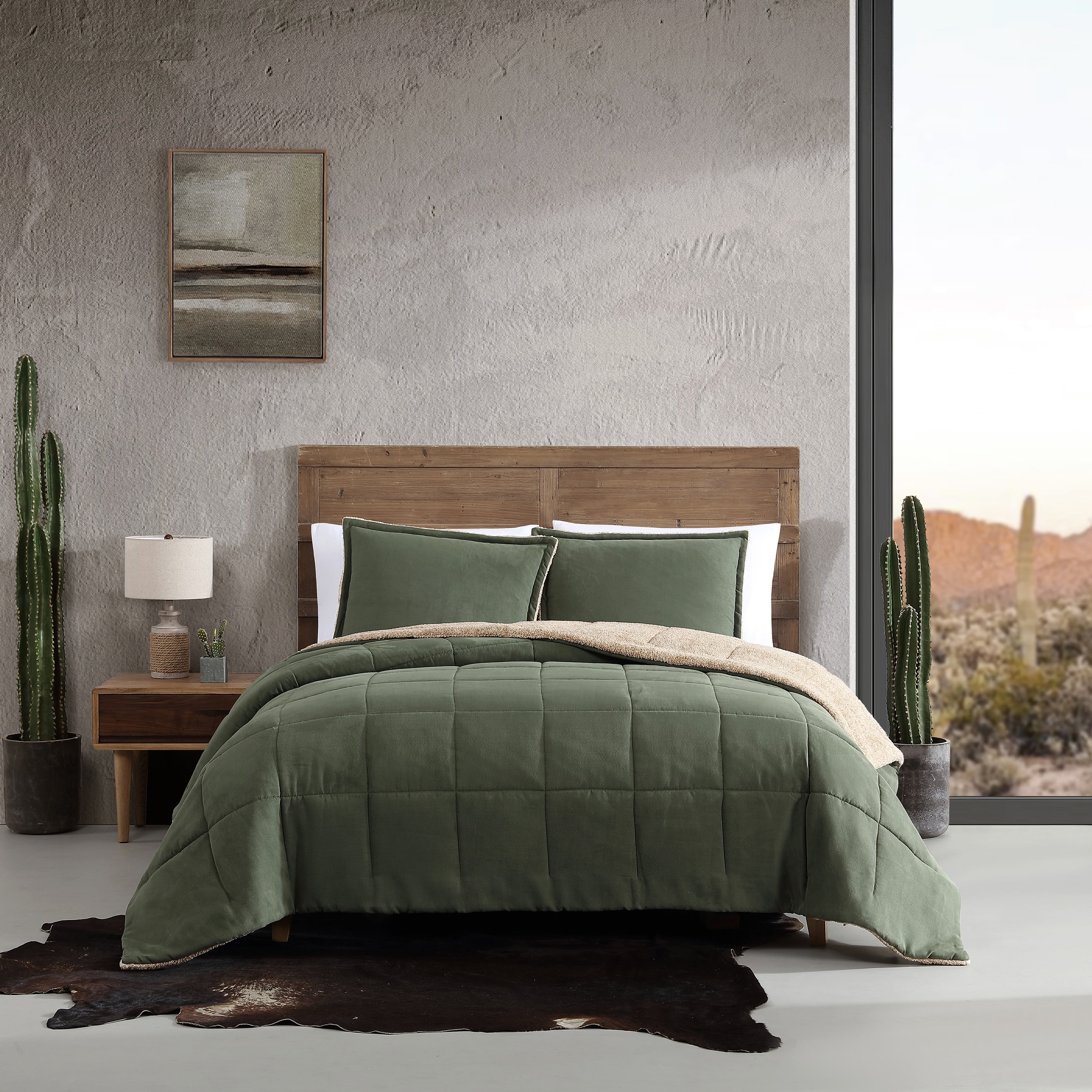 Wrangler Green Microsuede Sherpa Reversible Comforter Set Full/Queen ...