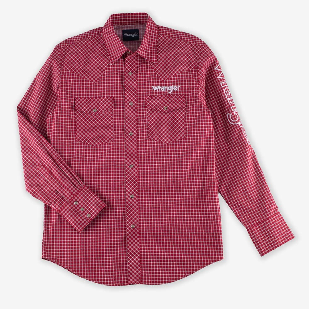 Wrangler Men's Logo Checkered Print Long Sleeve Snap Western Shirt Red ...