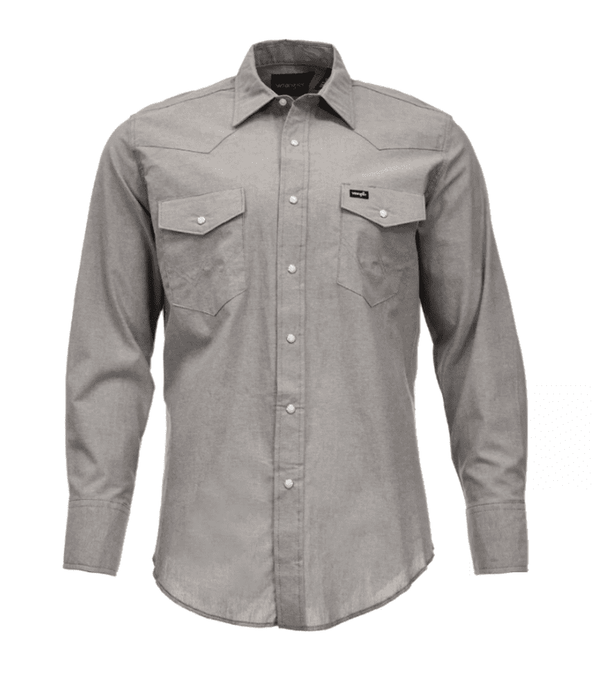 Wrangler MS727GY Cowboy Cut Western Chambray Work Shirt, Light Gray ...