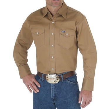 Wrangler Men's Cowboy Cut Work Western Long-Sleeve Shirt, Firm Finish ...