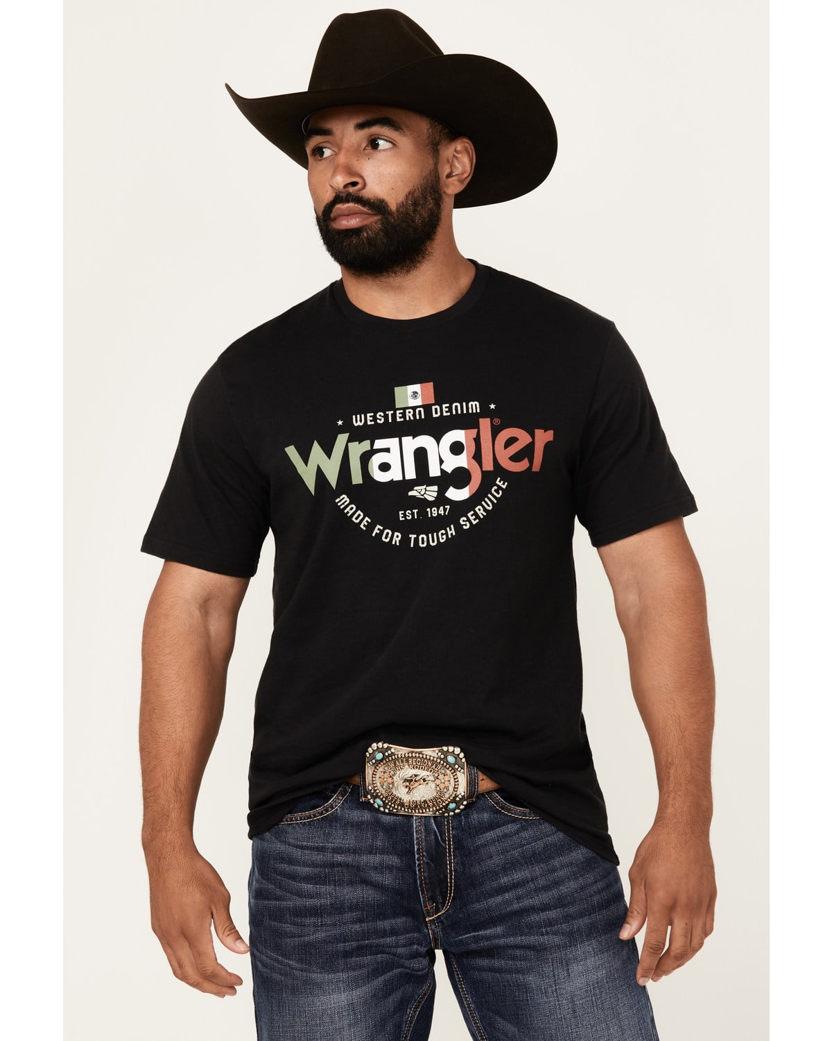 Wrangler Men's Boot Barn Mexico Logo Short Sleeve Graphic T-Shirt Black ...