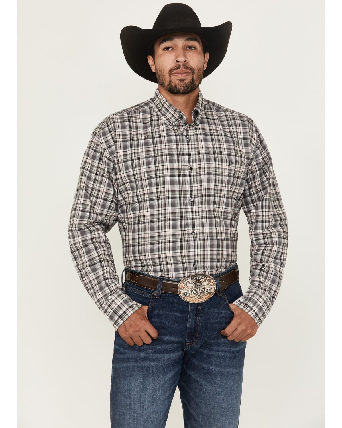 Wrangler Men's Bucking Cancer Plaid Print Long Sleeve Button-Down ...