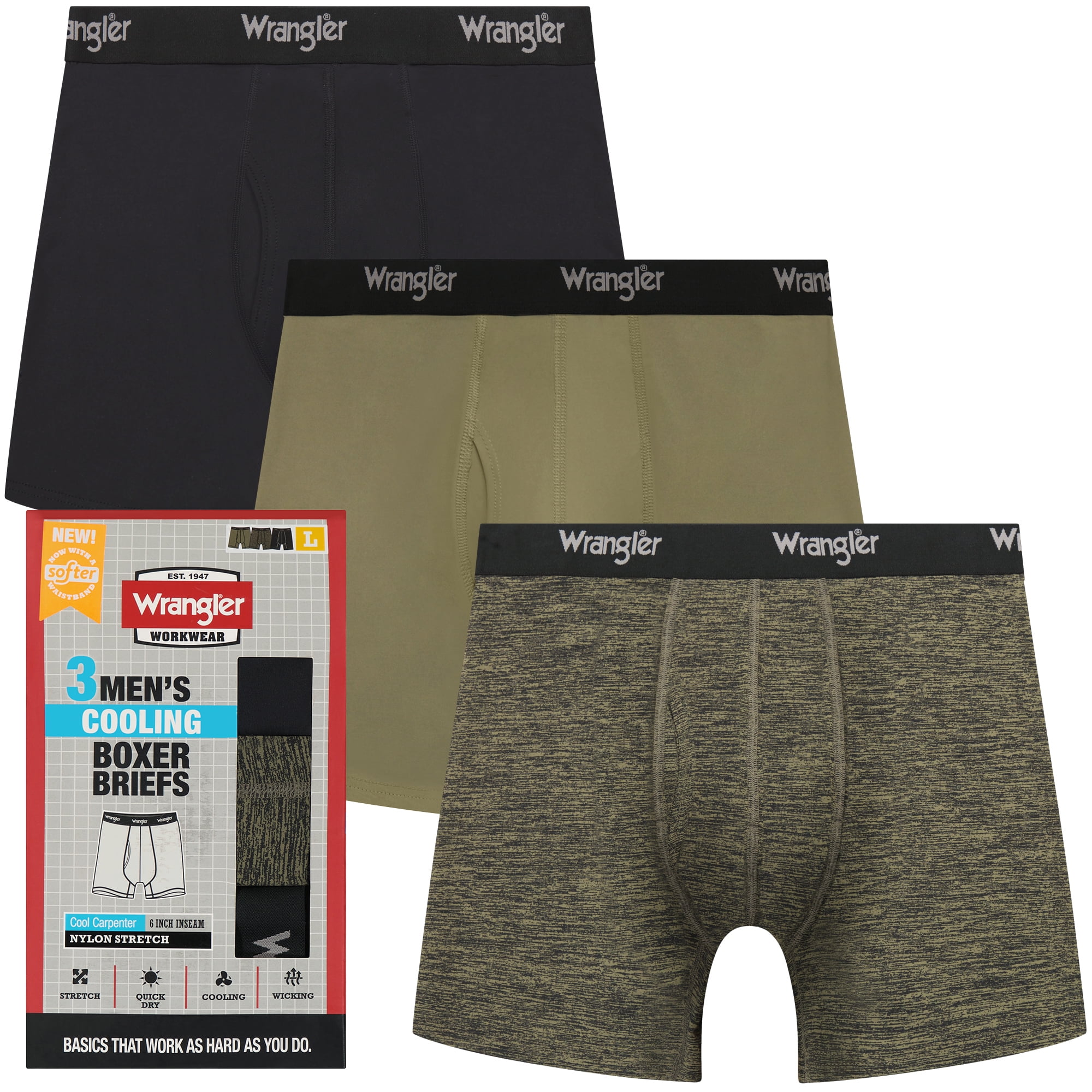 Wrangler Men's Cooling Stretch Nylon Boxer Briefs, 3 Pack - Walmart.com