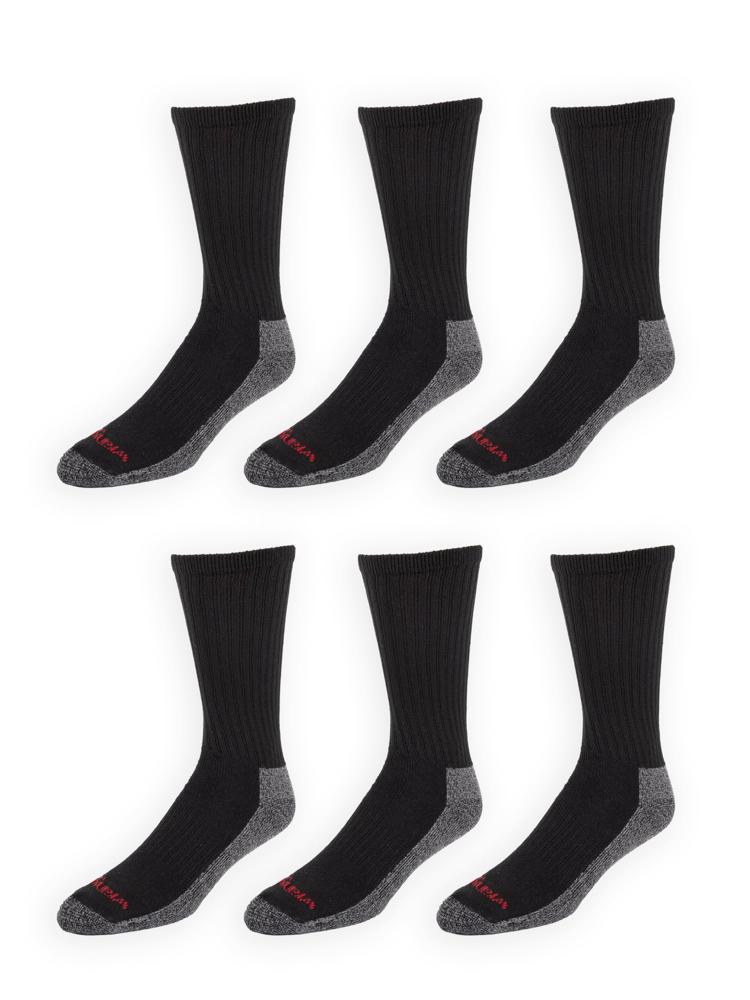 Wrangler Men's Cushion Crew Socks, Large Work Socks for Men, Black, 6 ...