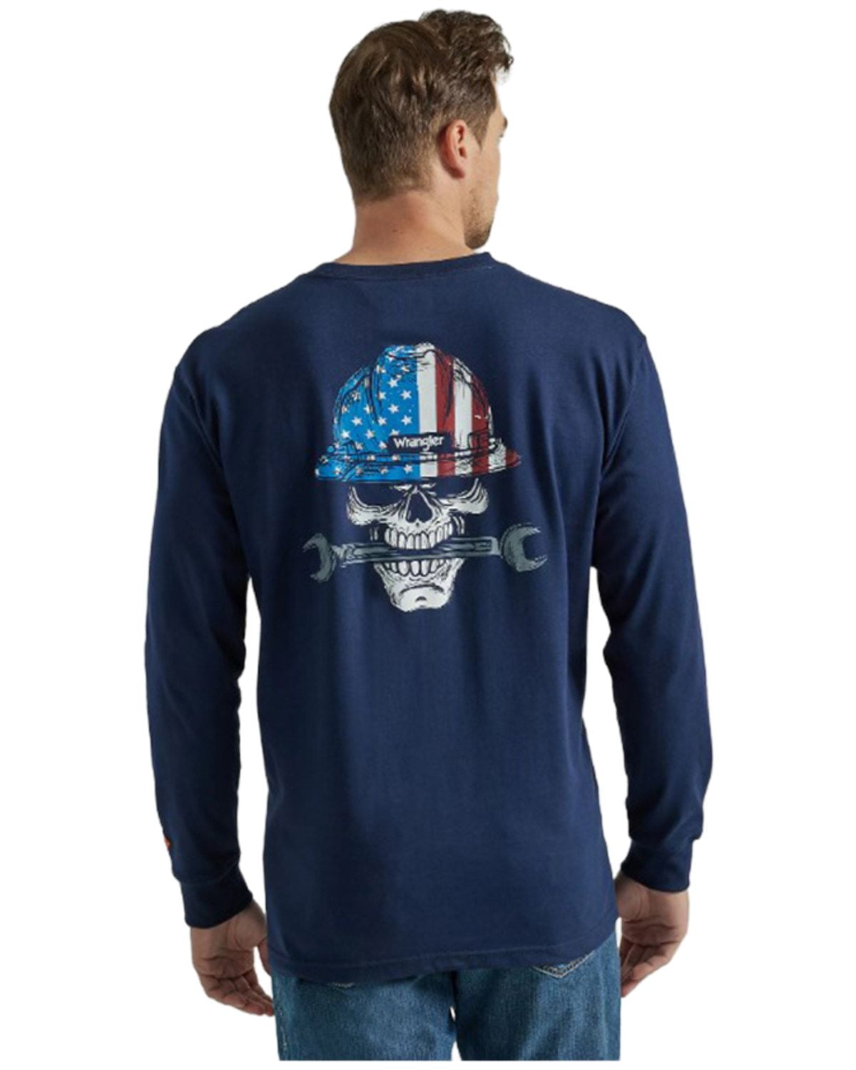 Wrangler Men's Fr Skull Flag Long Sleeve Graphic T-Shirt Navy X-Large ...