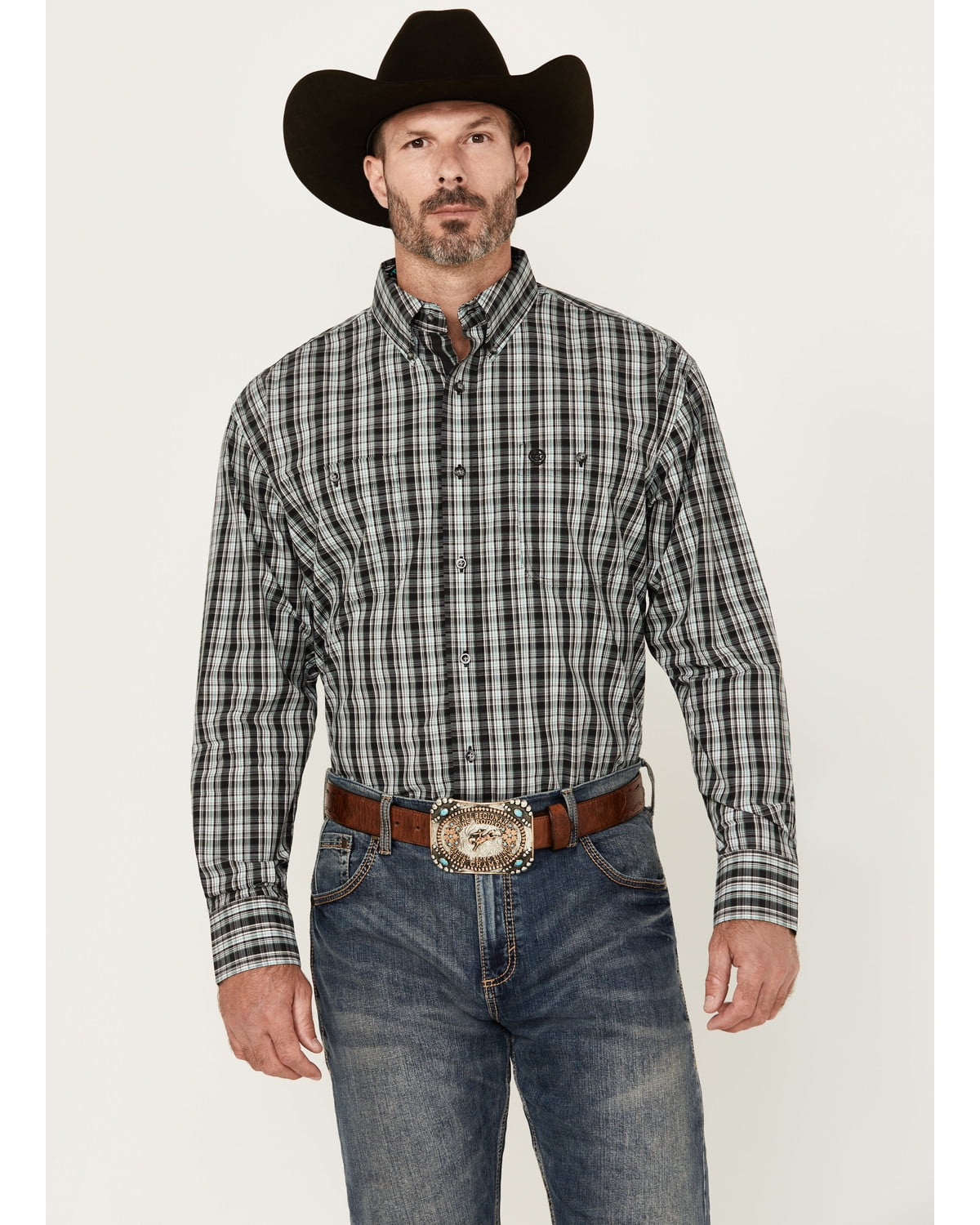 Wrangler Men's George Strait By Plaid Print Long Sleeve Button-Down ...