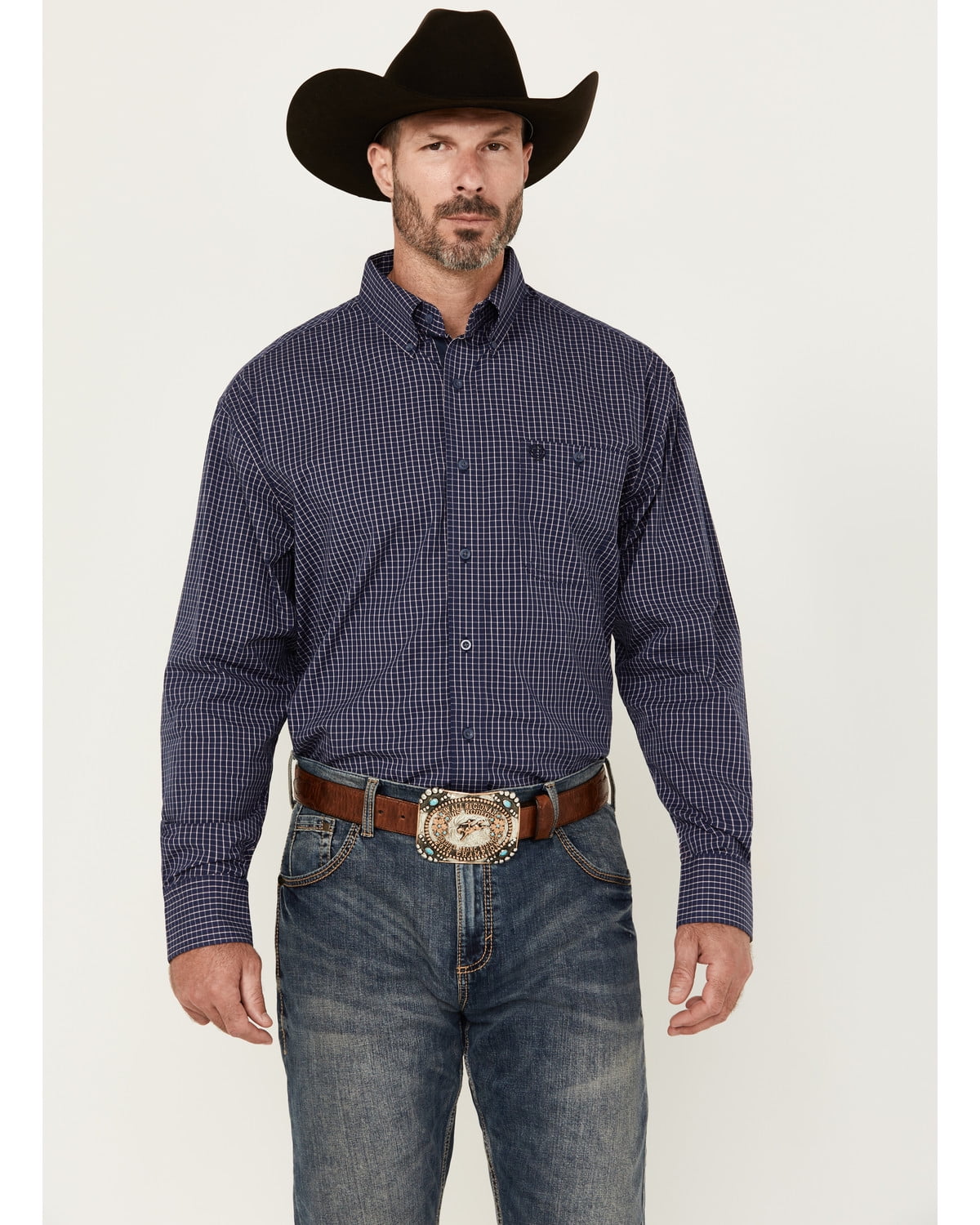 Wrangler Men's George Strait By Plaid Print Long Sleeve Button-Down ...